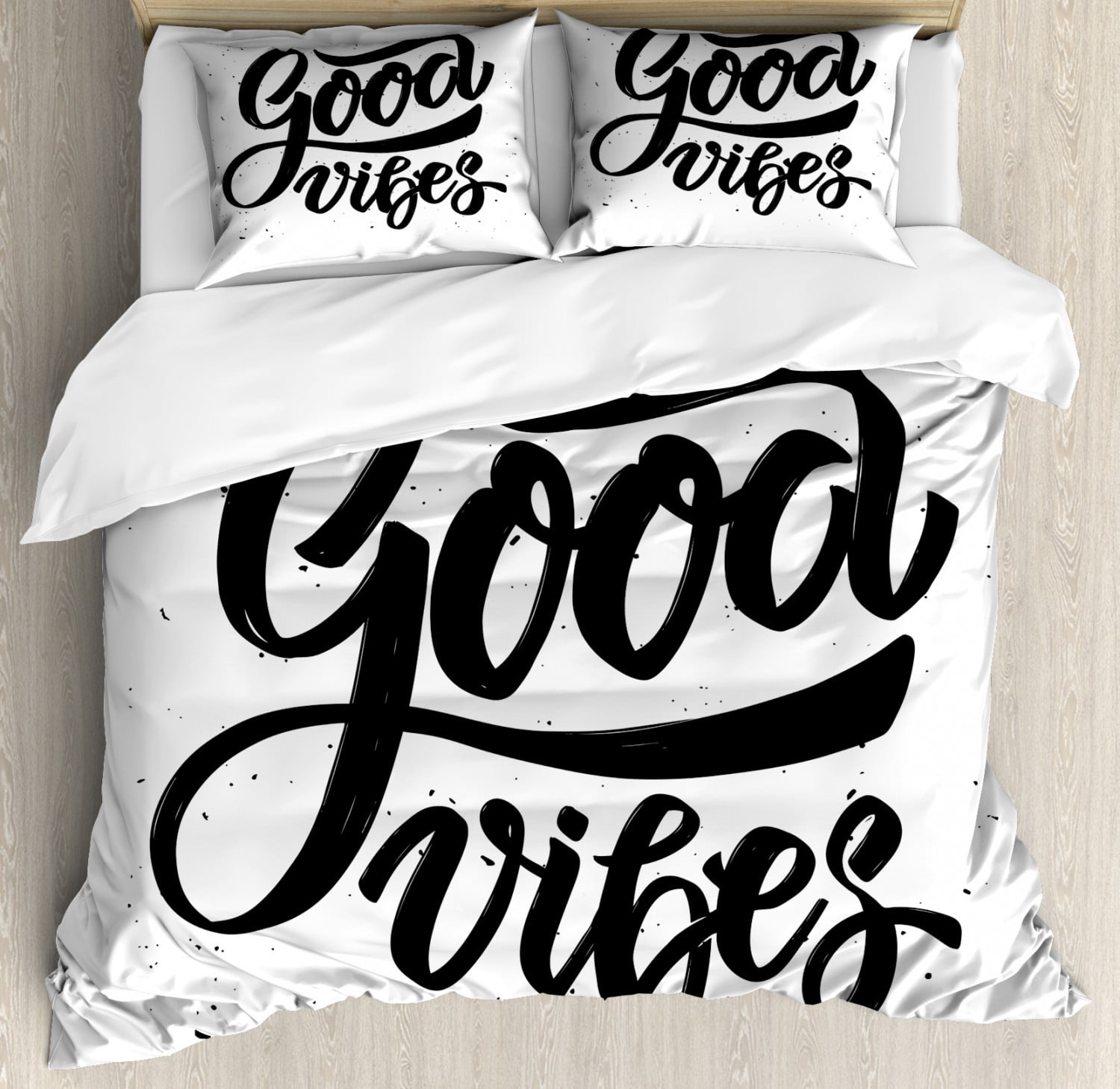 Good Vibes Duvet Cover Set Queen Size, Hand Drawn Style Lettering ...