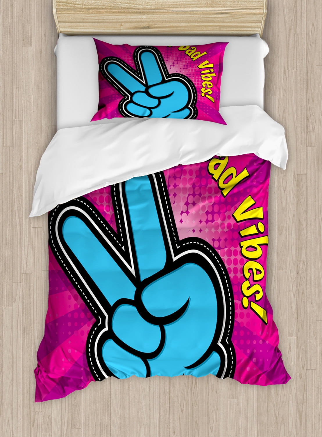 Good Vibes Duvet Cover Set Twin Size, No Bad Vibes Theme Vintage Style ...