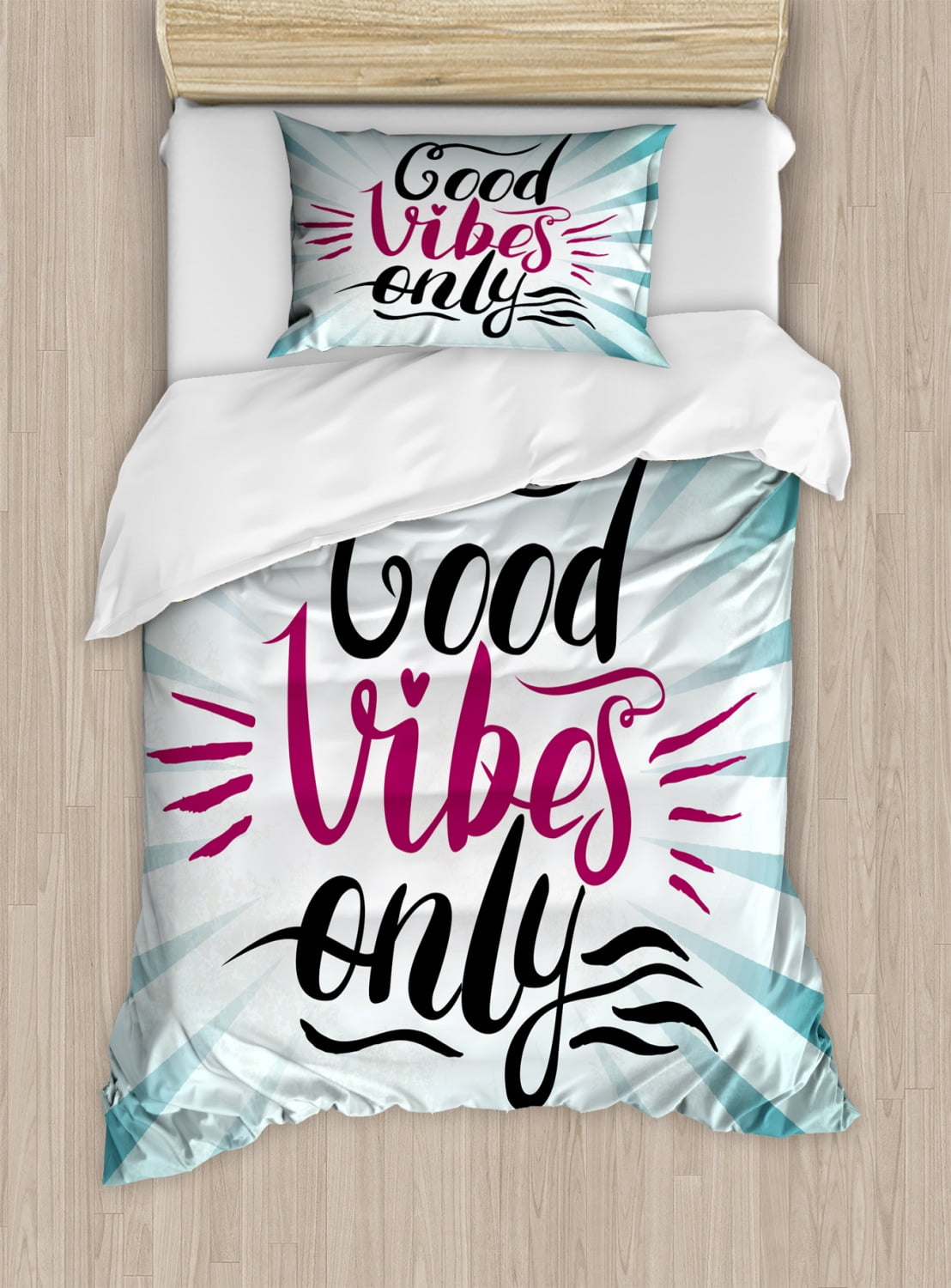 Good Vibes Duvet Cover Set Twin Size, Retro Radial Composition Abstract ...