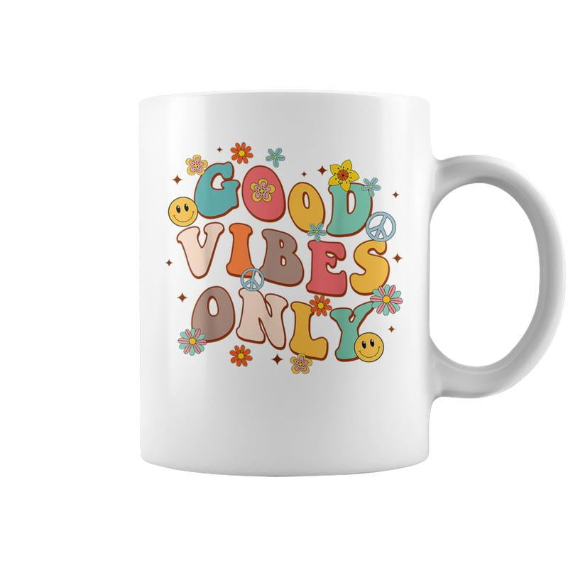 Good Vibes Only Peace Sign Love 60S 70S Retro Groovy Hippie Coffee Mugs ...