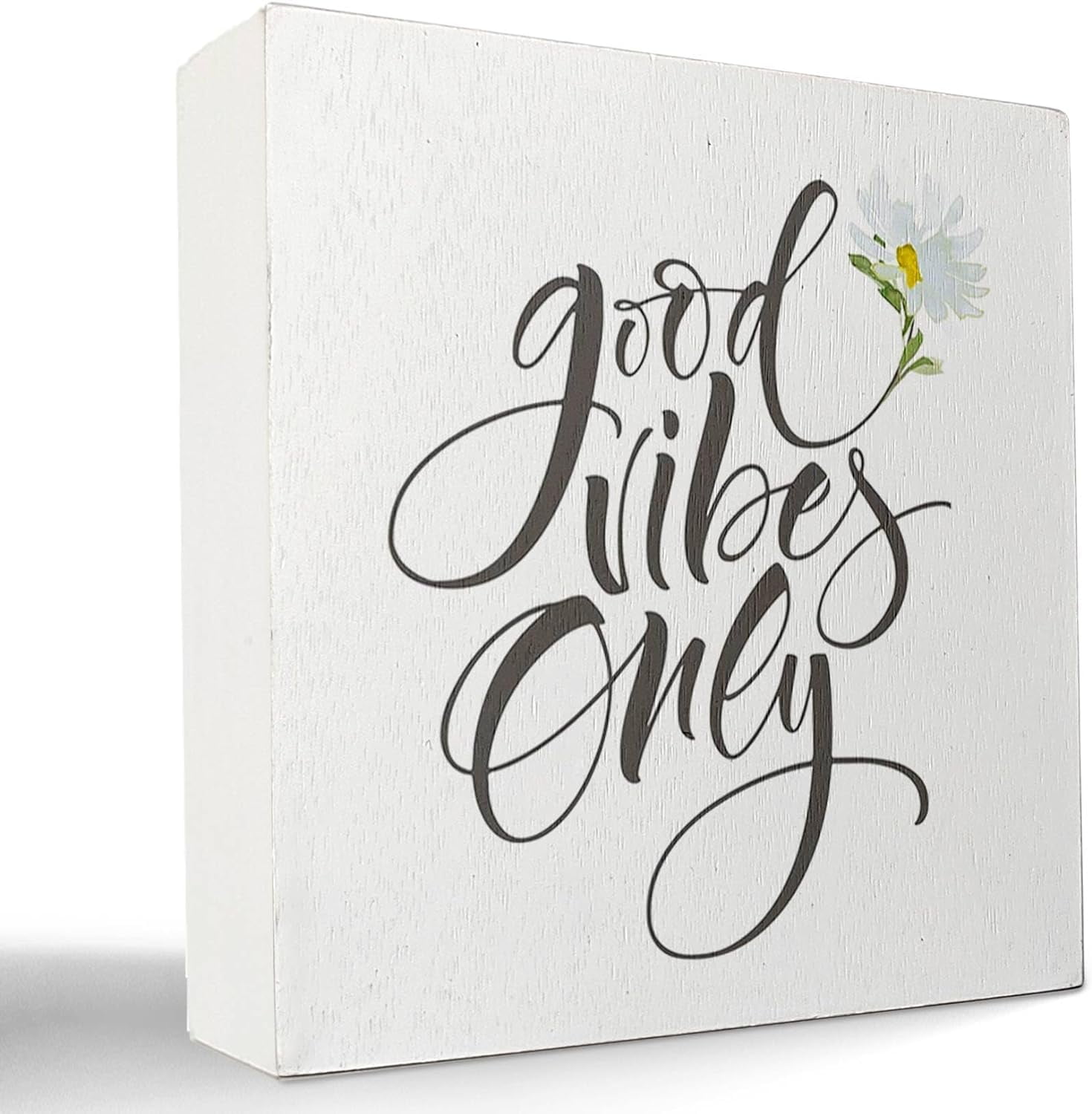 Good Vibes Only Positivity Wooden Box Sign Desk Decor,Rustic Daisy Wood ...