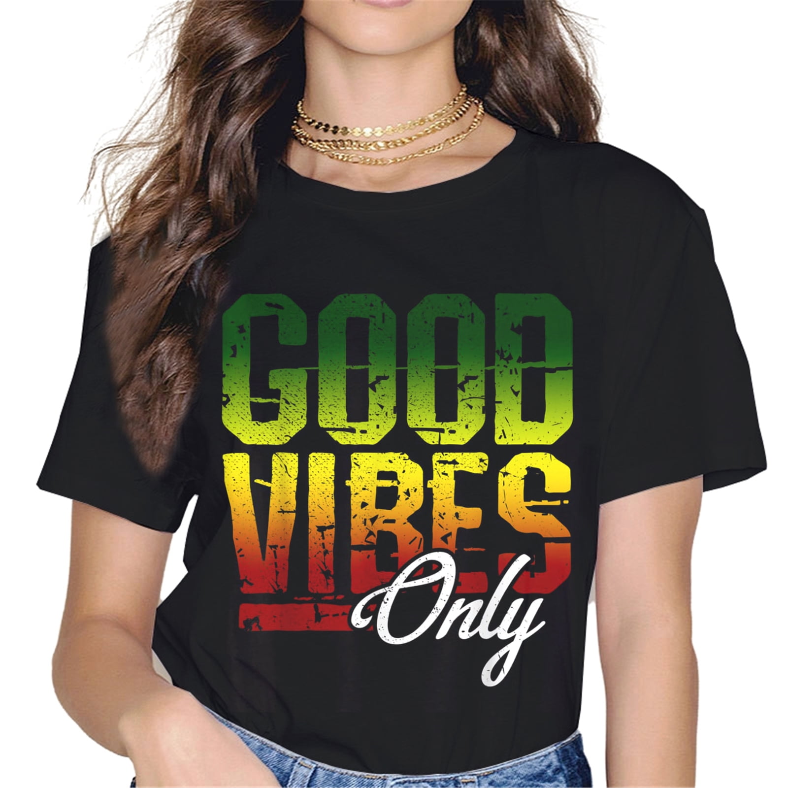 Good Vibes Only Rasta Reggae Roots Clothing Women Tops T-Shirt Graphics ...