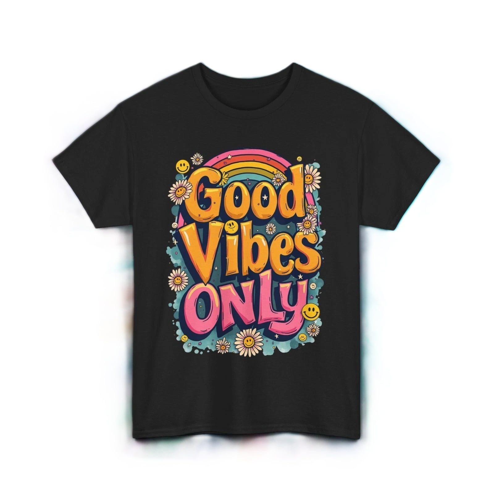 Good Vibes Only Shirt Colorful Smiley Rainbow Hippie Positive Tee ...