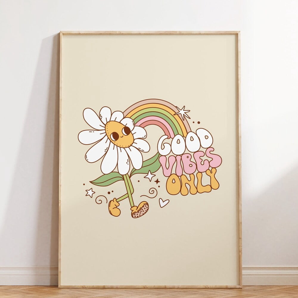 Good Vibes Only Wall Print, Cute Quote Wall Art, Trendy Poster, Retro ...