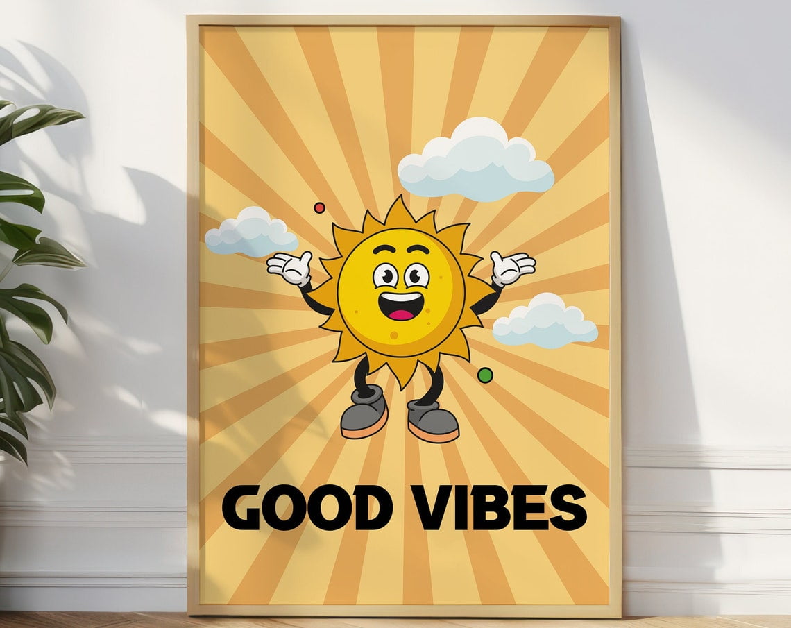 Good Vibes Poster, Retro Motivation Print Home Office, School Printable ...