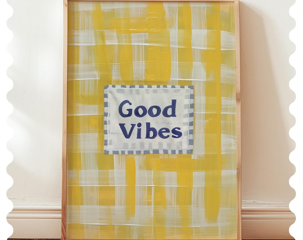 Good Vibes Print – Coastal Typography Wall Art, Cheerful Gingham Decor ...