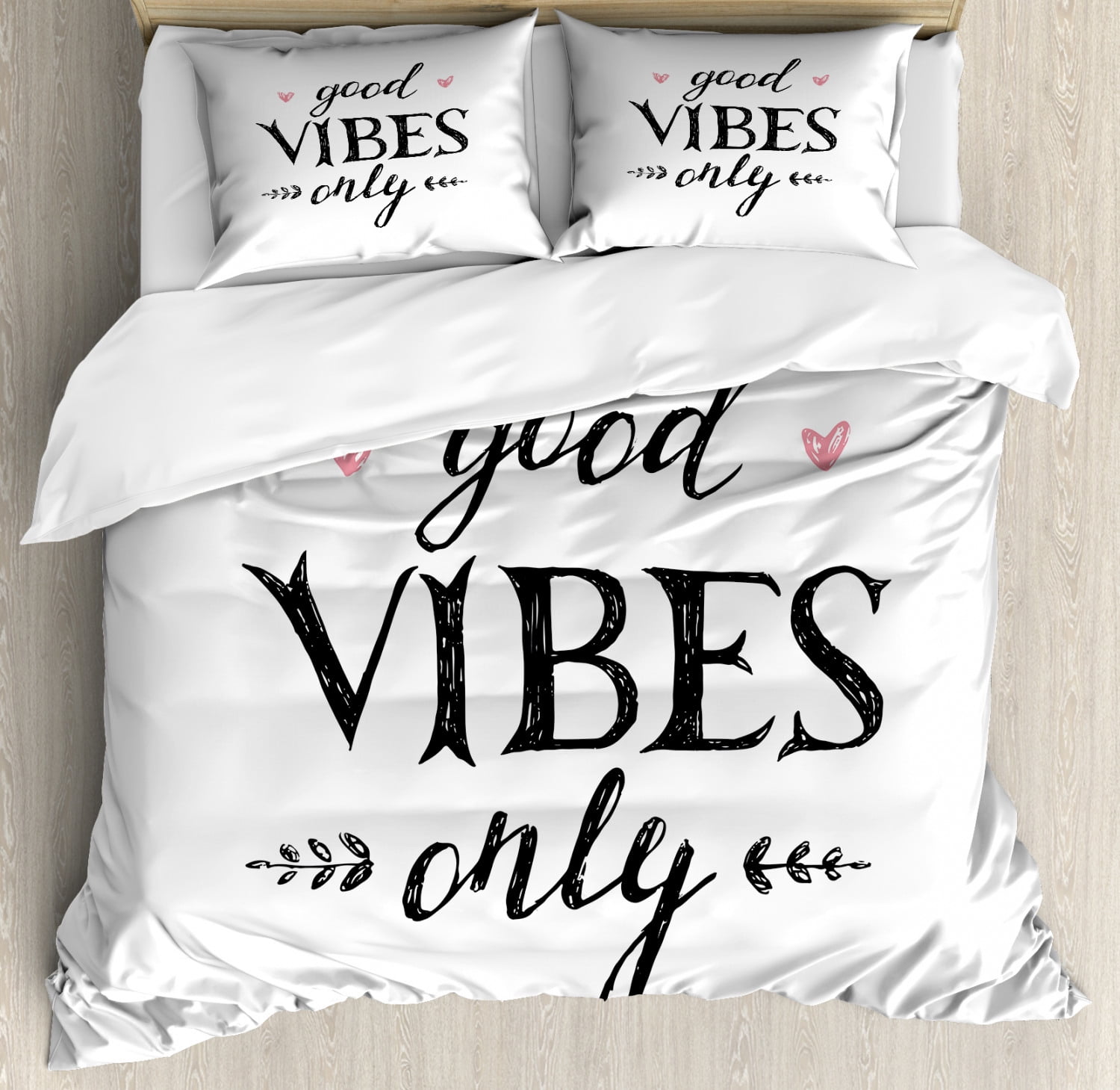 Good Vibes Queen Size Duvet Cover Set, Hand Drawn Lettering ...