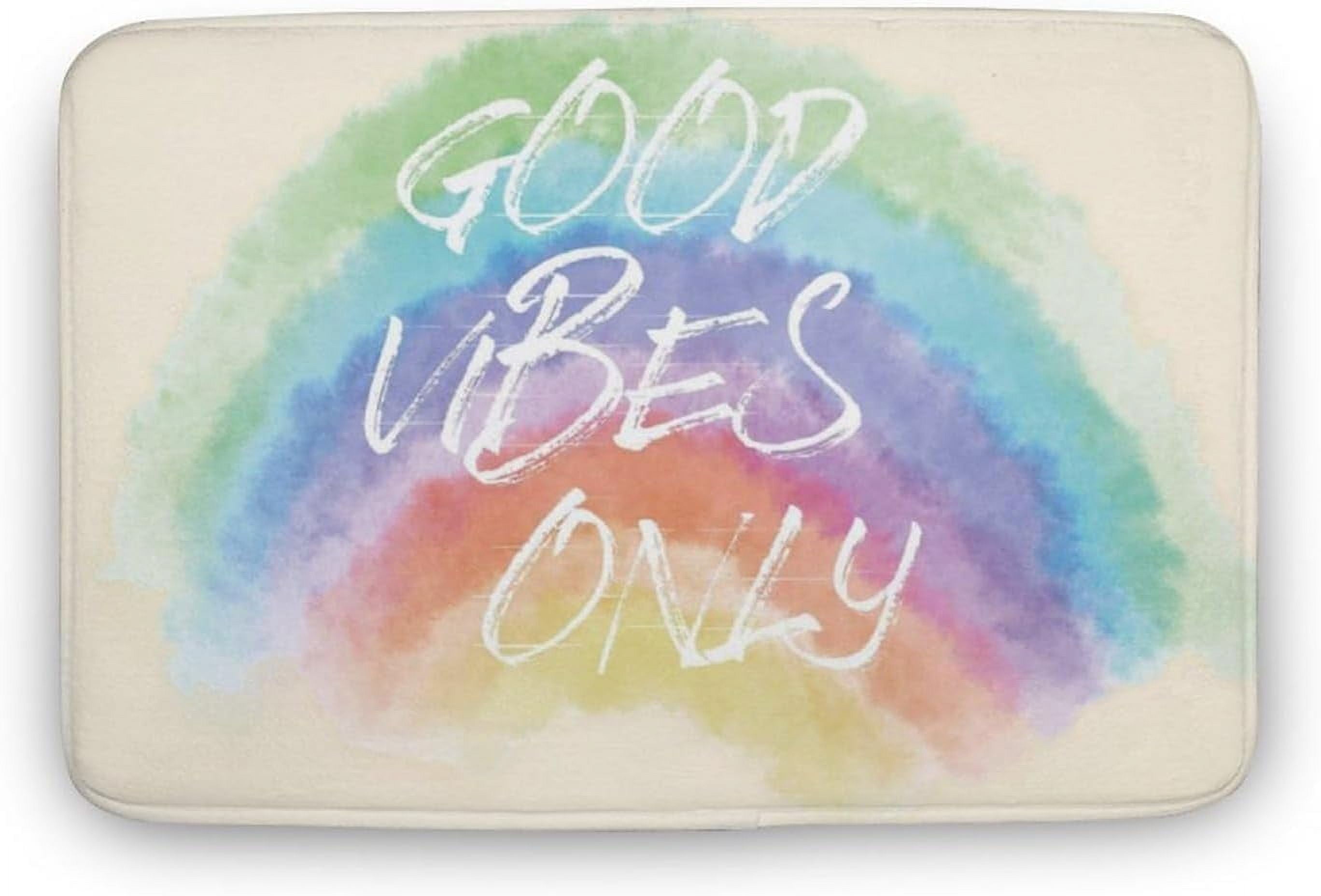 Good Vibes Only Rainbow Funny Indoor Entray Welcome Mat with Rubber ...