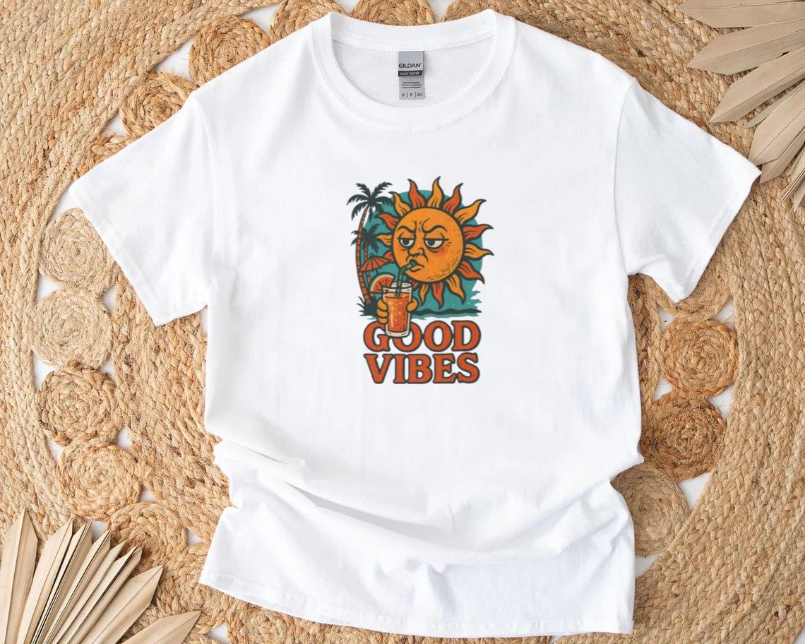 Good Vibes Sunshine Summer T-Shirt with Positive Energy Graphic ...