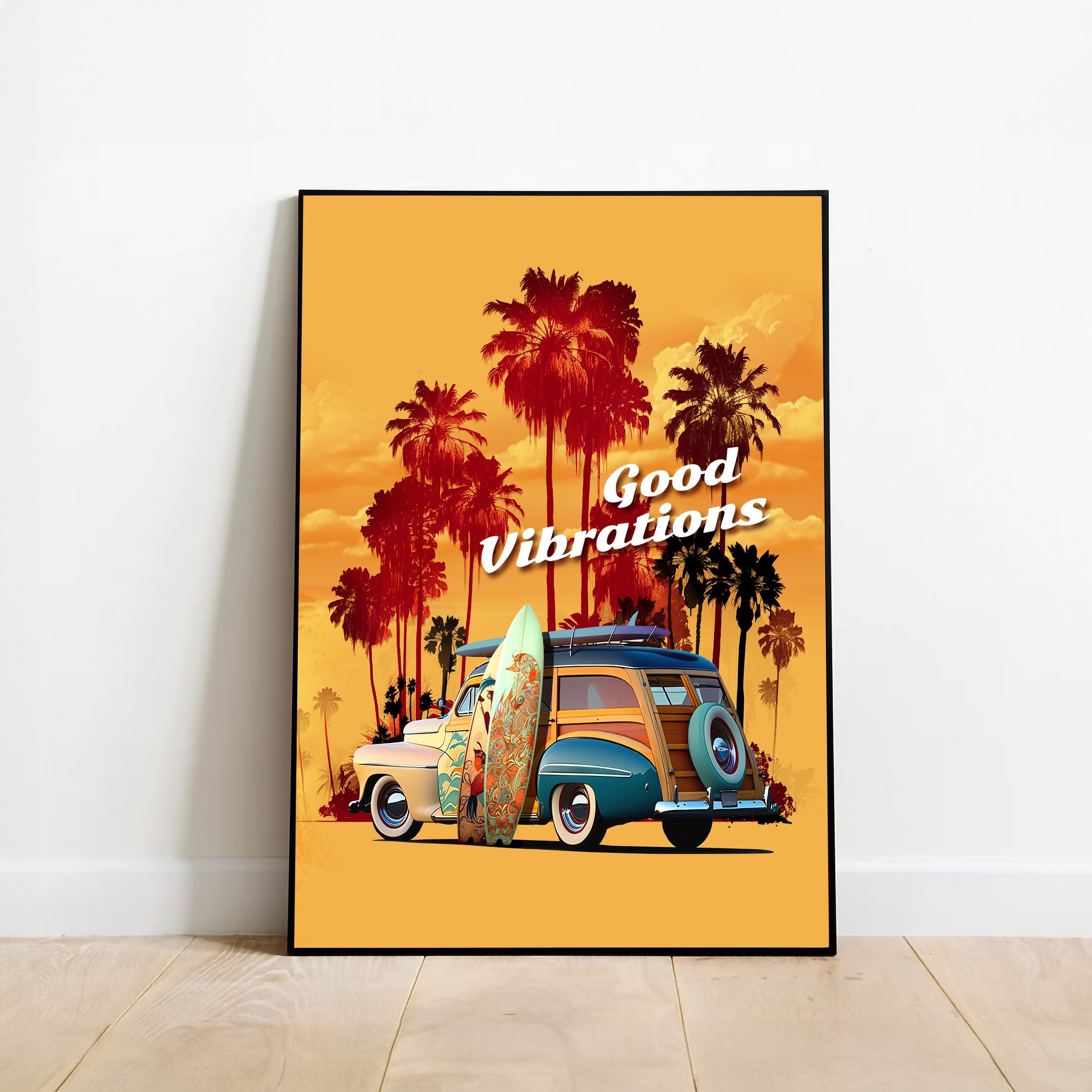 Good Vibrations Print, Retro Surf Art, Beach Themed Wall Art, Coastal ...