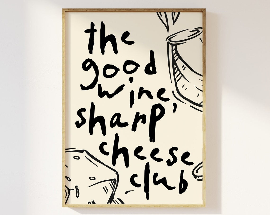 The Good Wine Sharp Cheese Club Minimalist Retro Print - Trendy ...