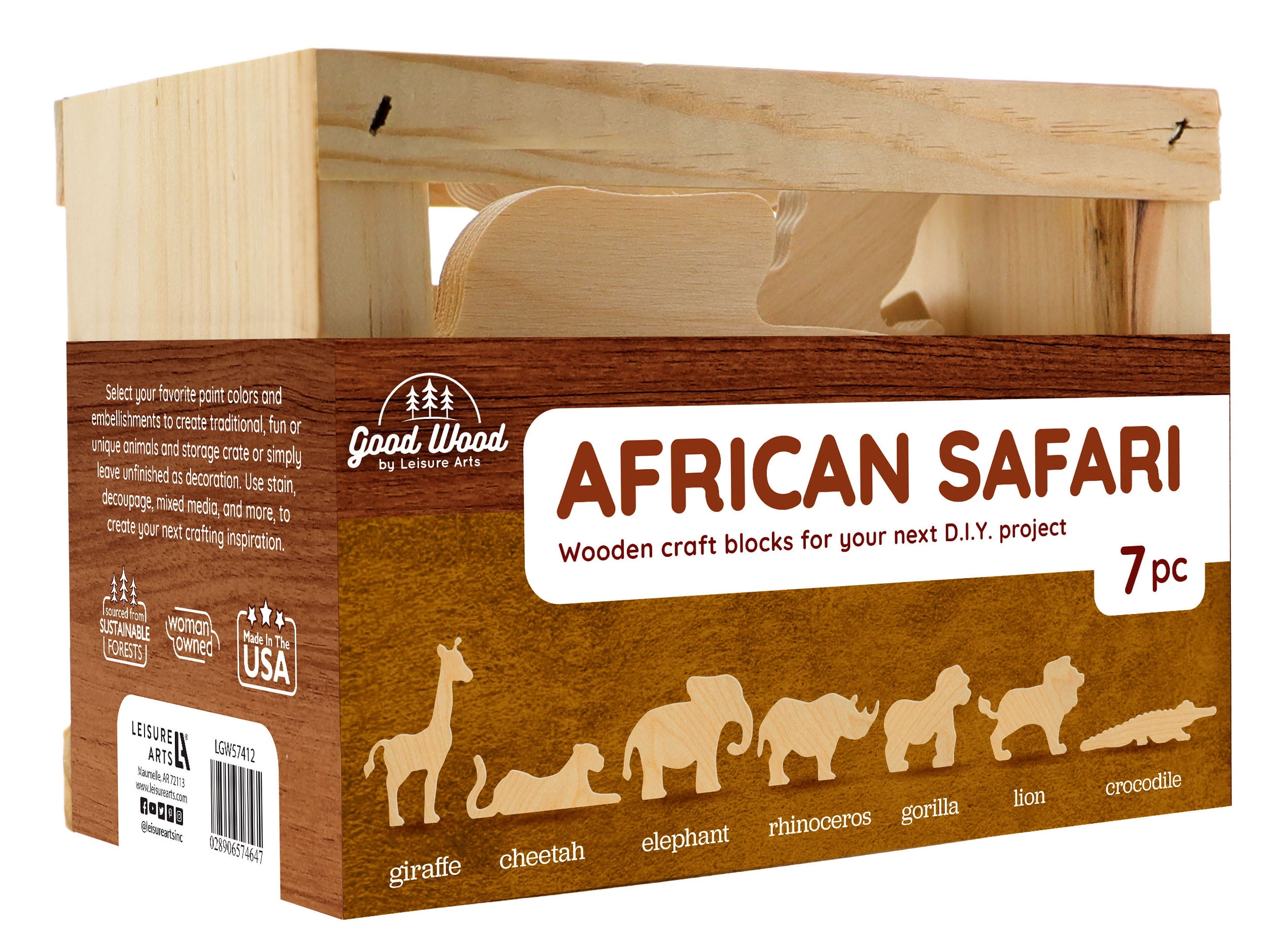 Good Wood by Leisure Arts: African Safari Crate Set - 7 Piece Animal ...