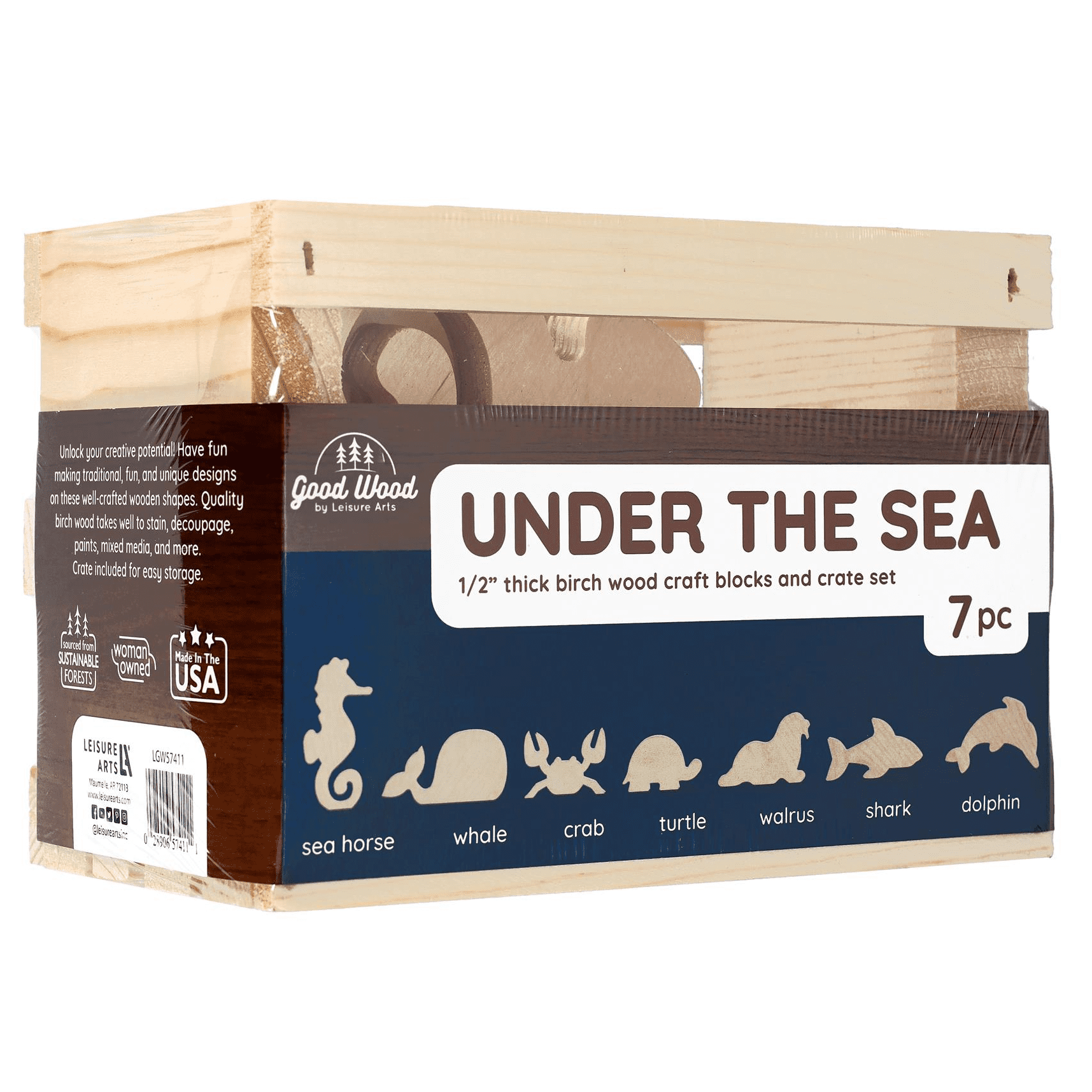 Good Wood by Leisure Arts Under The Sea Crate Set 7 Piece Animal Wood Cutouts Small Wooden Shapes for Crafts Wooden Craft Shapes wooden animals to paint Walmart
