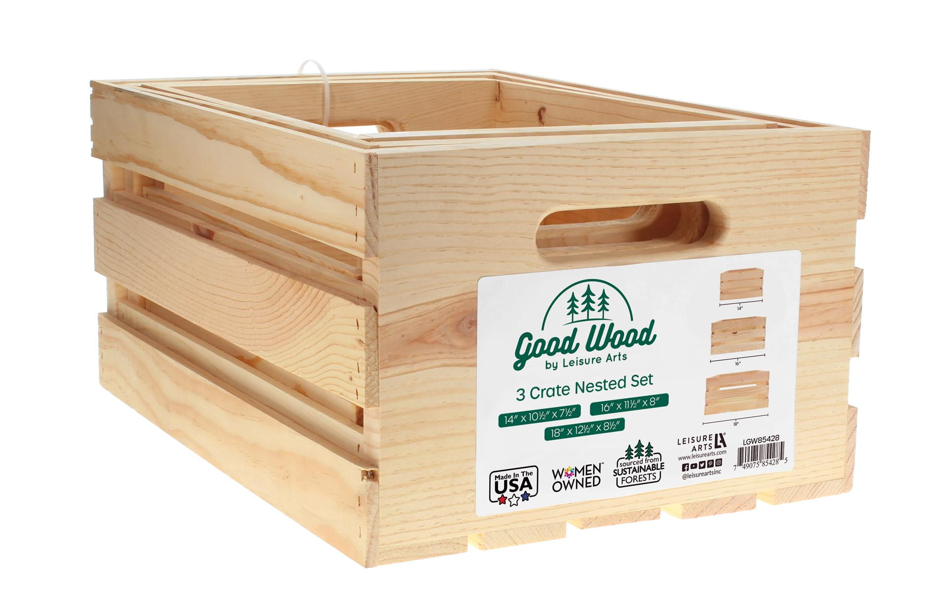 Leisure Arts Good Wood Decorative Nested Wood Crate with Handles, 3 ...