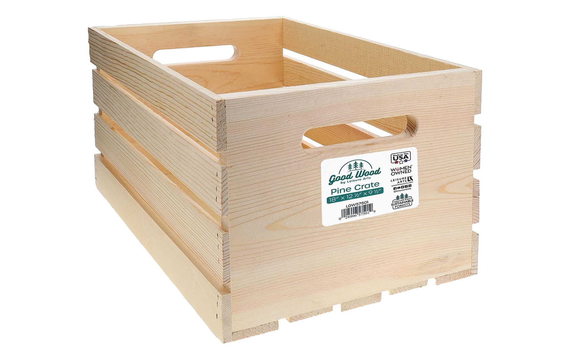 "Leisure Arts Good Wood Unpainted Wooden Crate for Crafts, Storage ...
