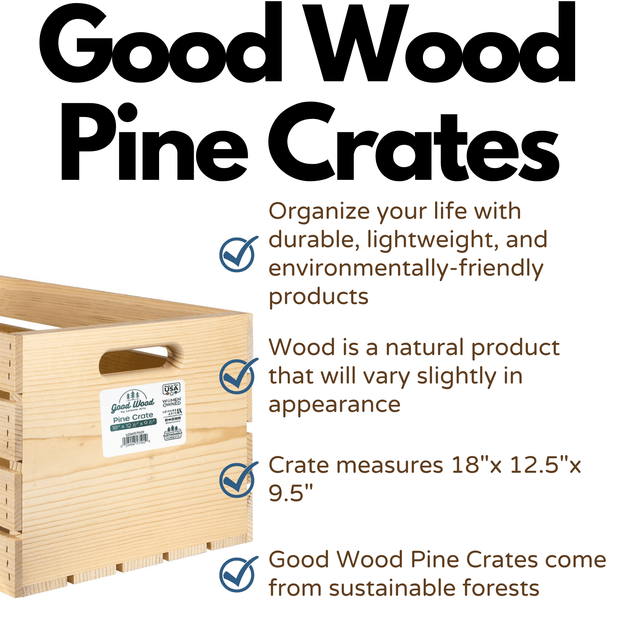 "Leisure Arts Good Wood Unpainted Wooden Crate for Crafts, Storage ...