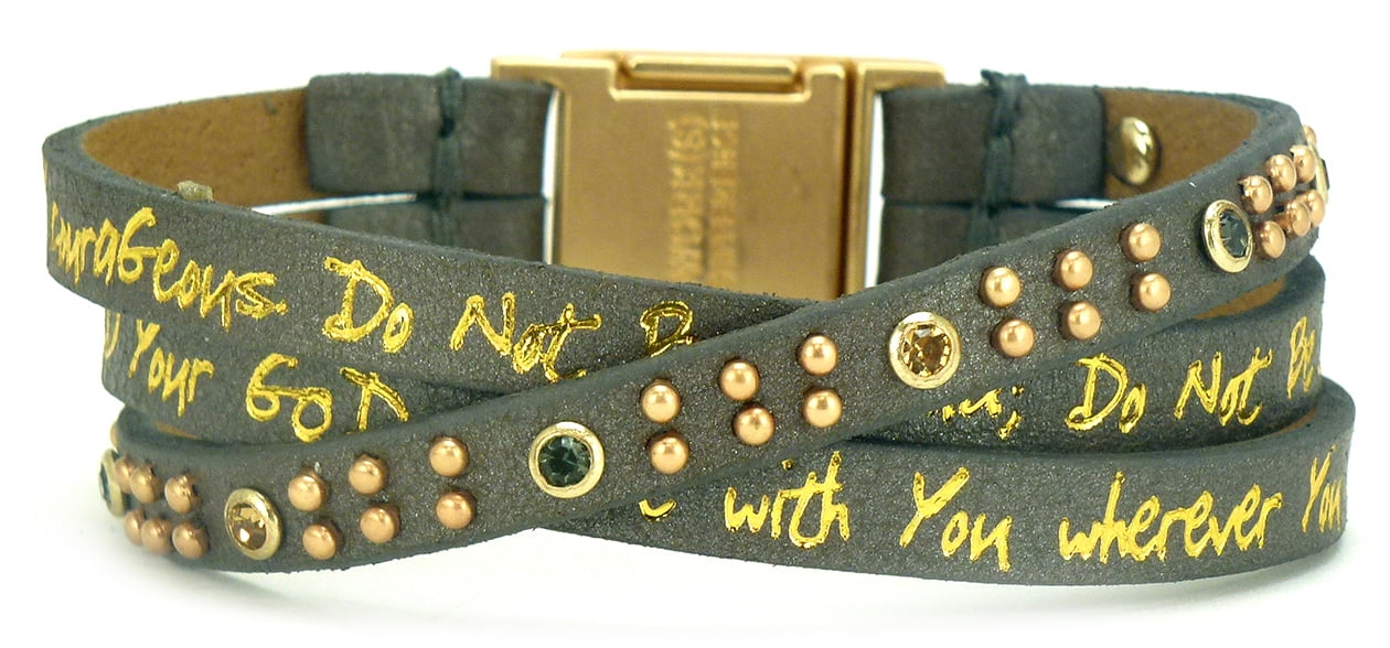 Good Works Joshua 1:9 Bible Verse Leather Trio Cuff Bracelet - Dark ...