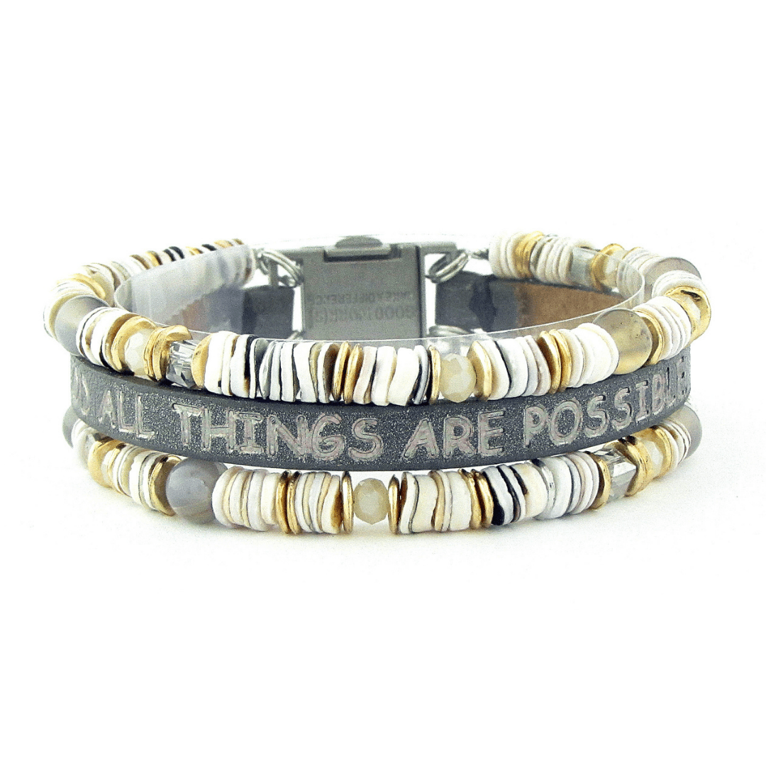 Good Works Matthew 19:26 Tranquil Leather Magnetic Bible Verse Bracelet ...