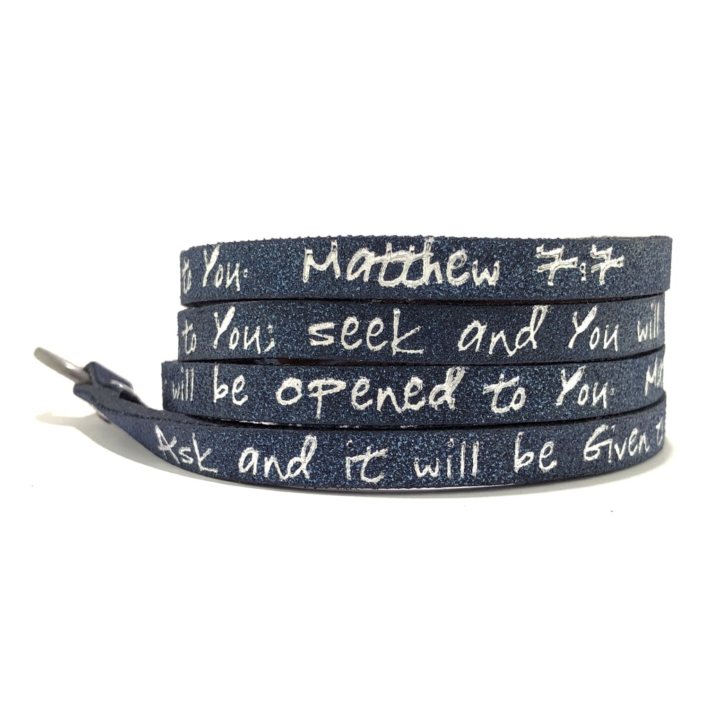 Good Works Matthew 7:7 Leather Wrap Around Bible Verse Bracelet - Navy ...