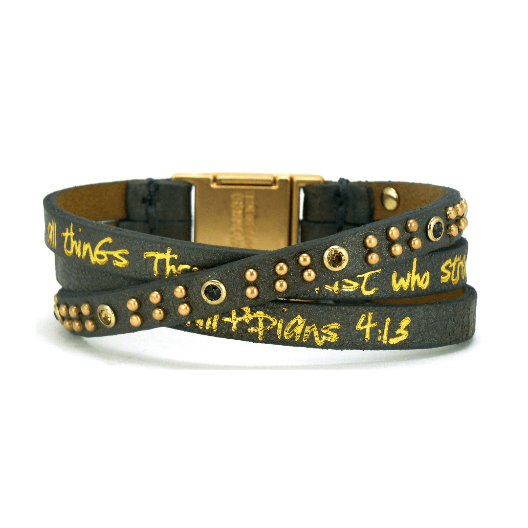 Good Works Philippians 4:13 Bible Verse Leather Trio Cuff Bracelet ...