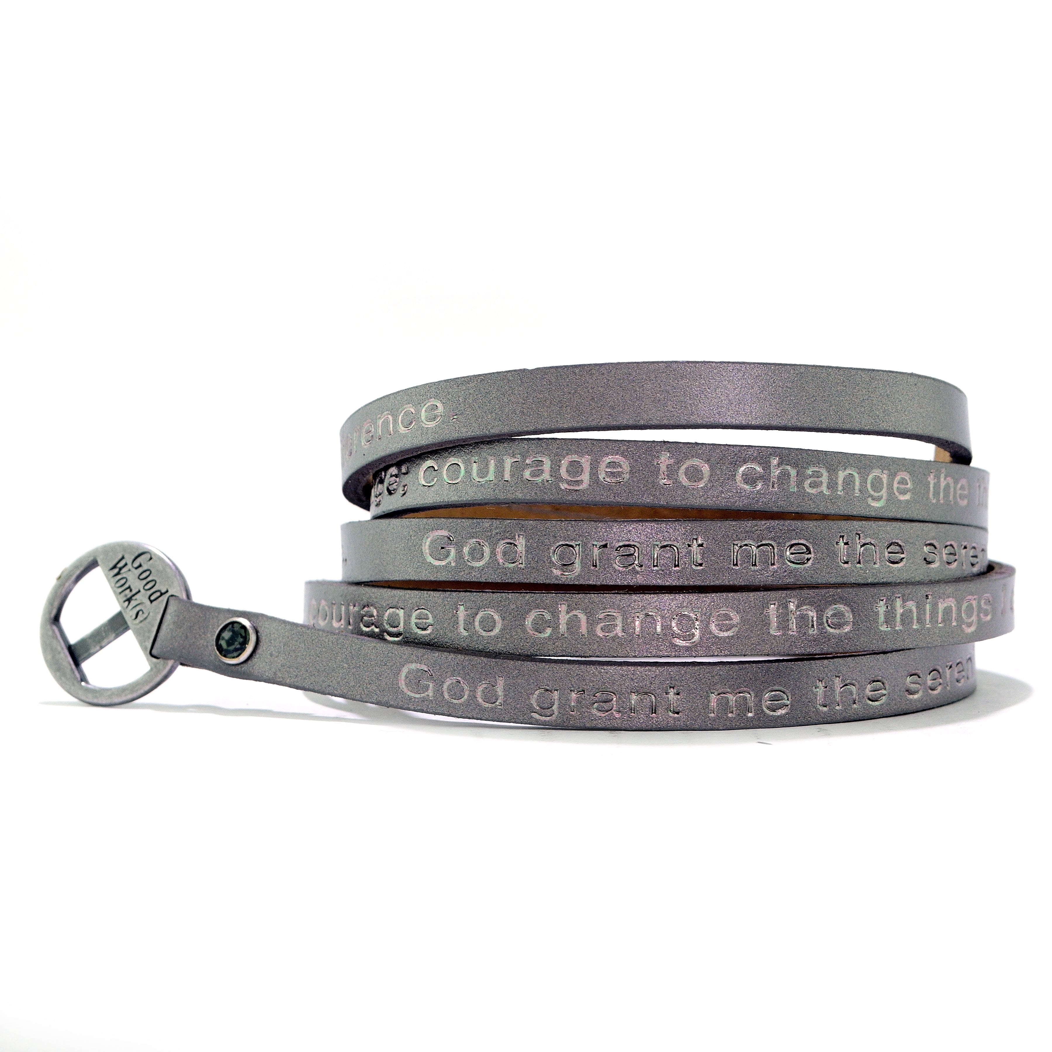 Good Works Serenity Prayer Wrap Around Leather Bracelet - Gray ...