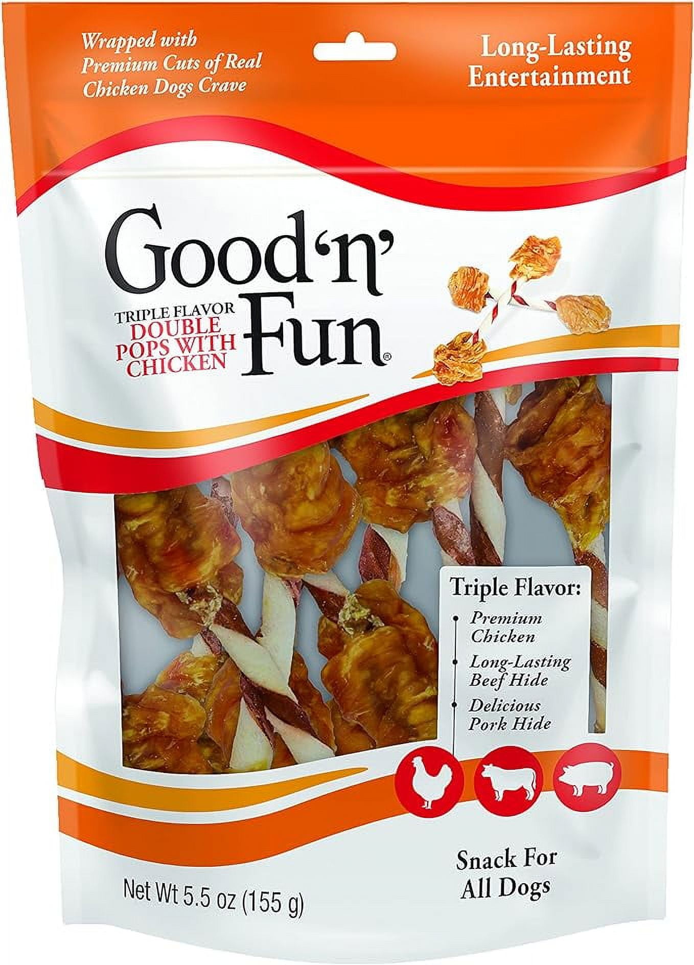 Good'n'Fun Triple Flavor Dumbbells, Long Lasting Chicken Treats, 5.5 ...