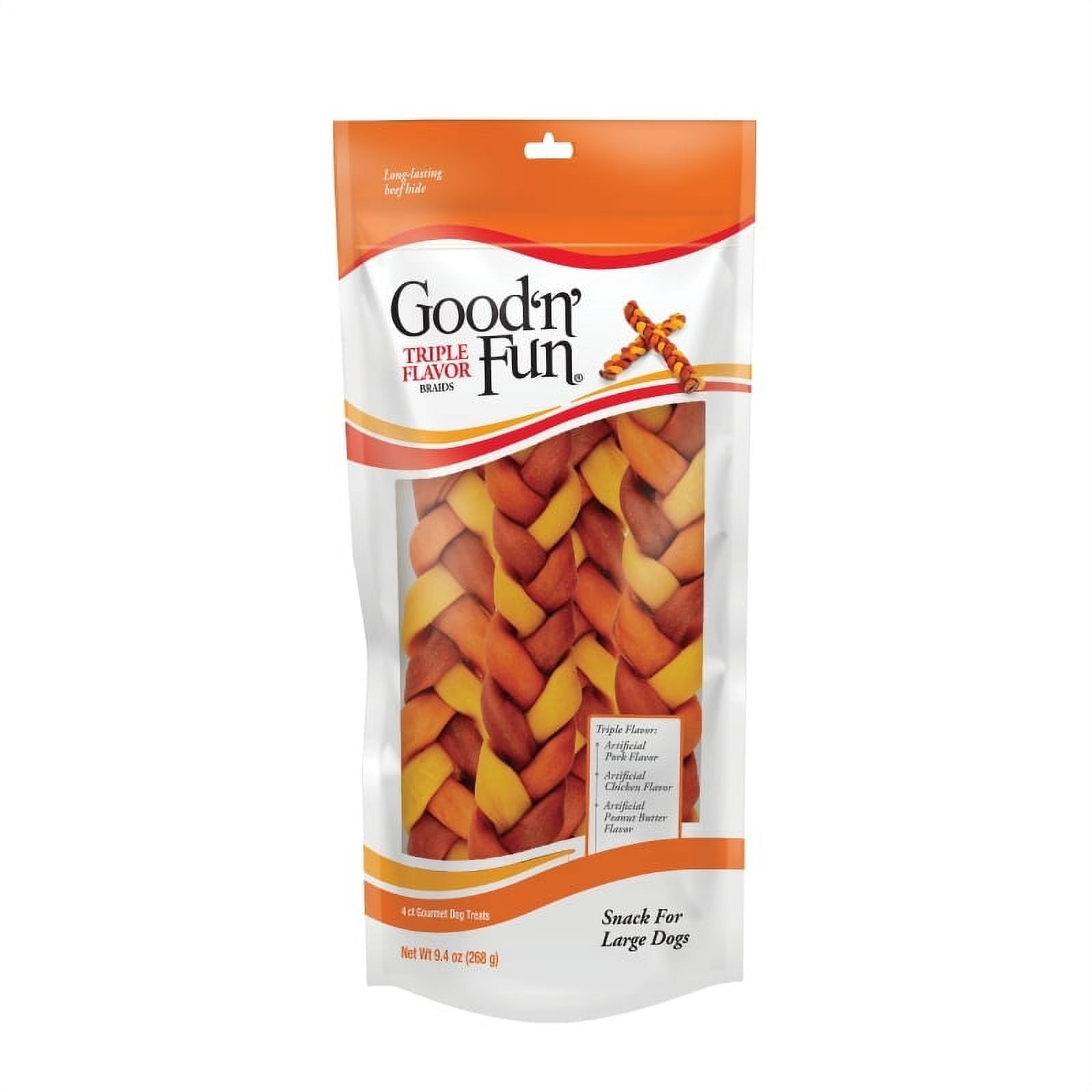 Good ‘n’ Fun Triple Flavor Braids, Rawhide Chews for Large Dogs, 4 ...
