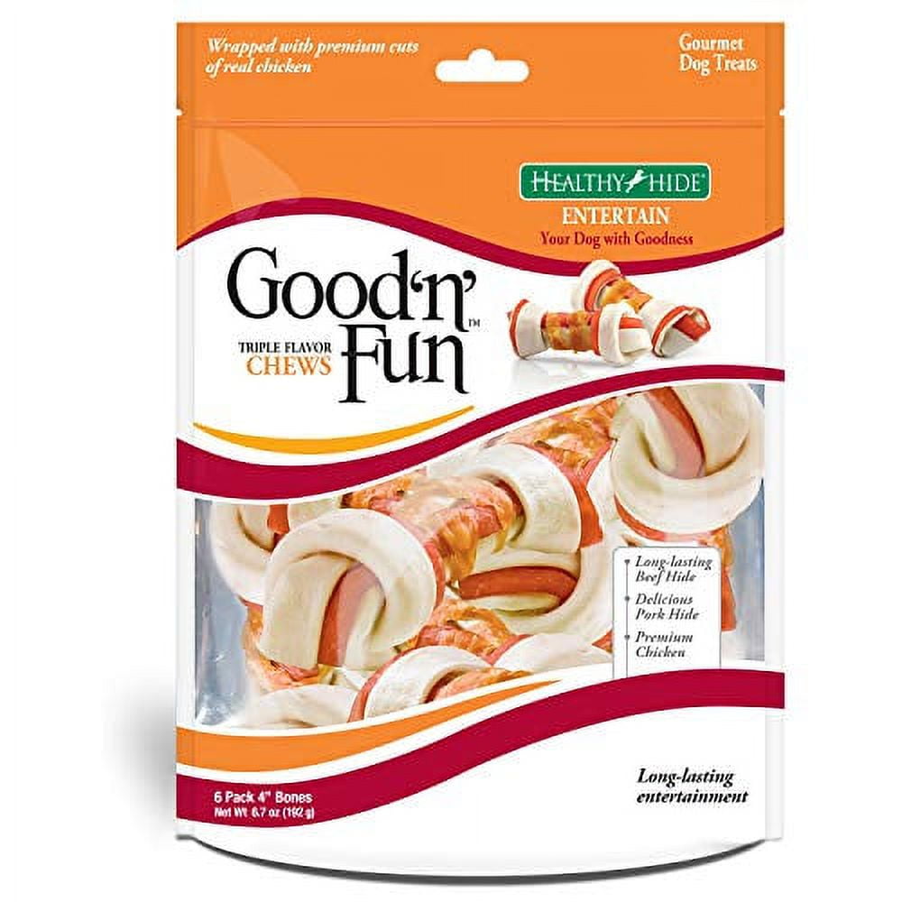 Good 'n' Fun, Triple Flavor Chew, 4 Inch Bones, Rawhide for All Dogs ...