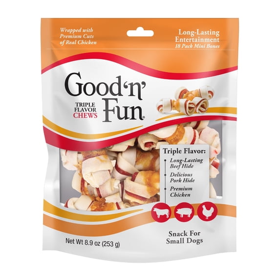 Healthy Hide Good 'N' Fun Triple Flavor Mini Bones, Premium Natural ...