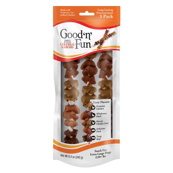 Good ‘n’ Fun Triple Flavor Colossal Kabobs, Rawhide Chews for Extra ...