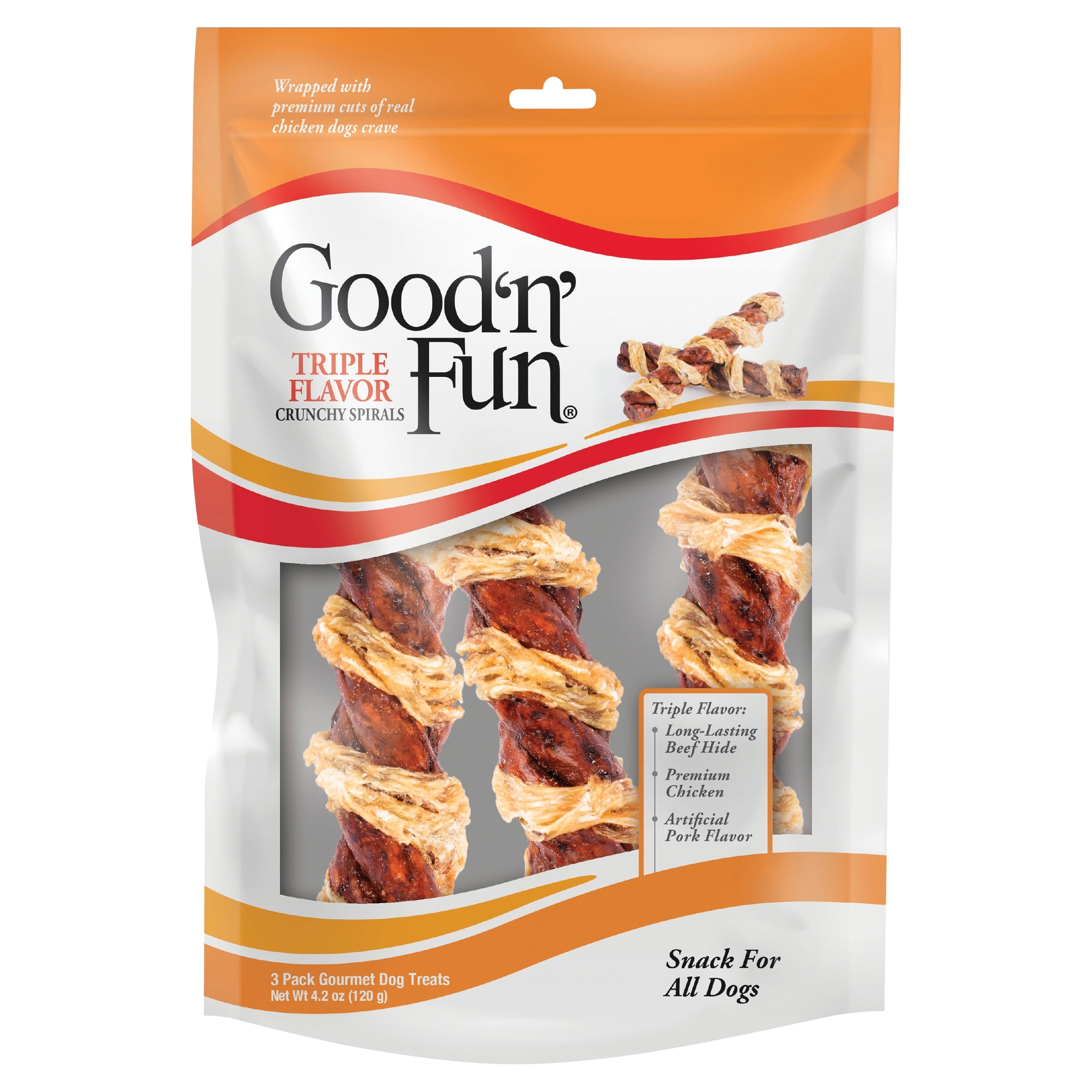 Good 'n' Fun Triple Flavor Crunchy Spirals Snack for All Dogs, 3 count ...