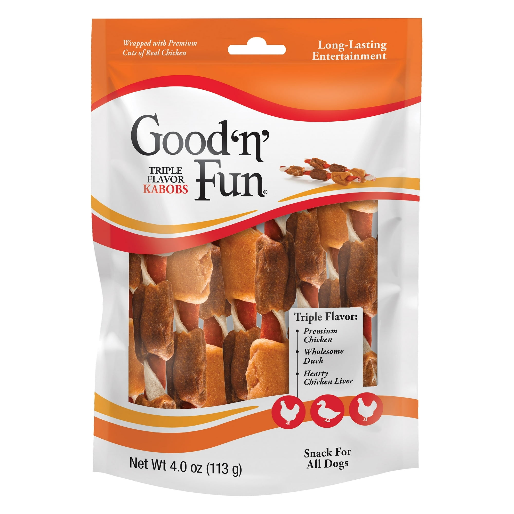 Good 'n' Fun Triple Flavor Kabobs, Rawhide Chews for All Dogs, 4 oz pack of 1 - Walmart.com