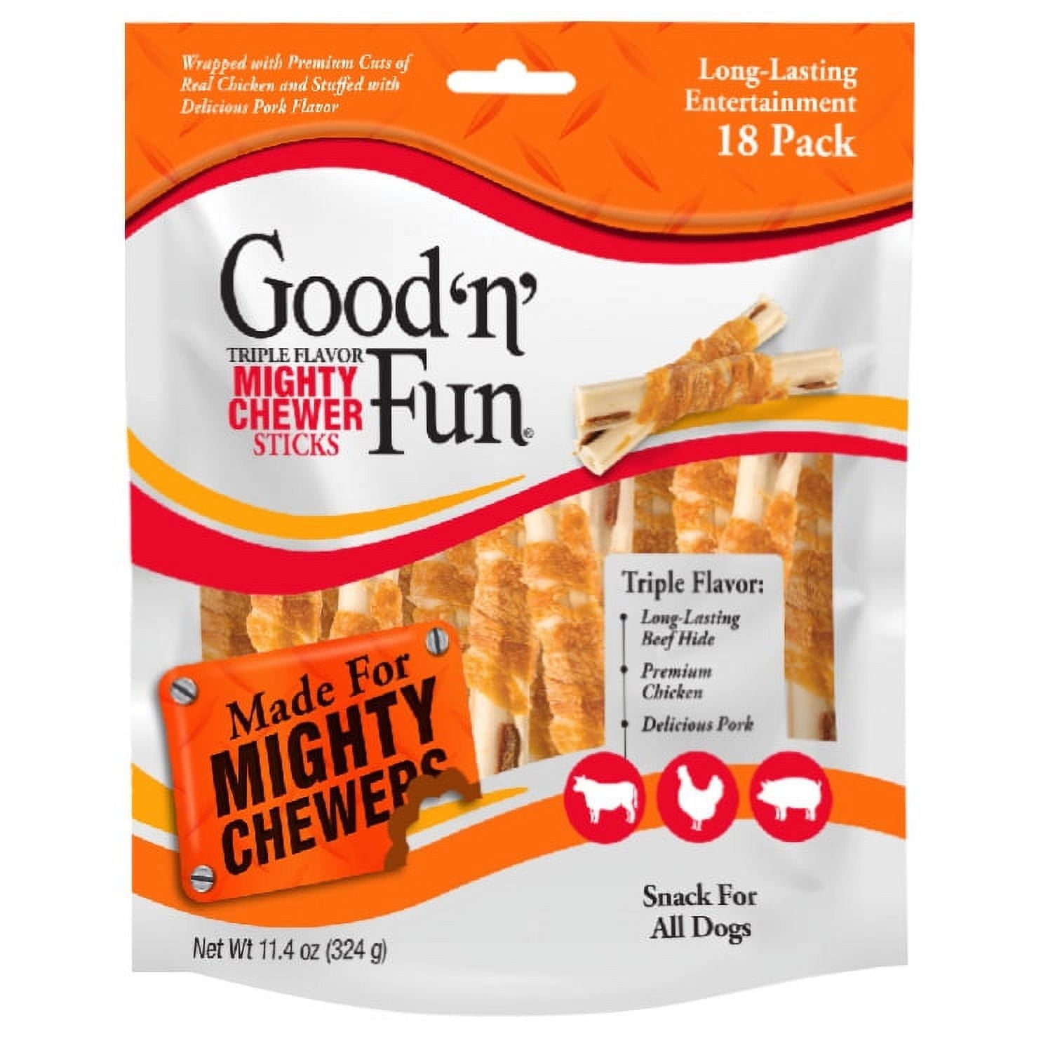 Good 'n' Fun Triple Flavor Mighty Chewer Sticks, Long Lasting Rawhide ...