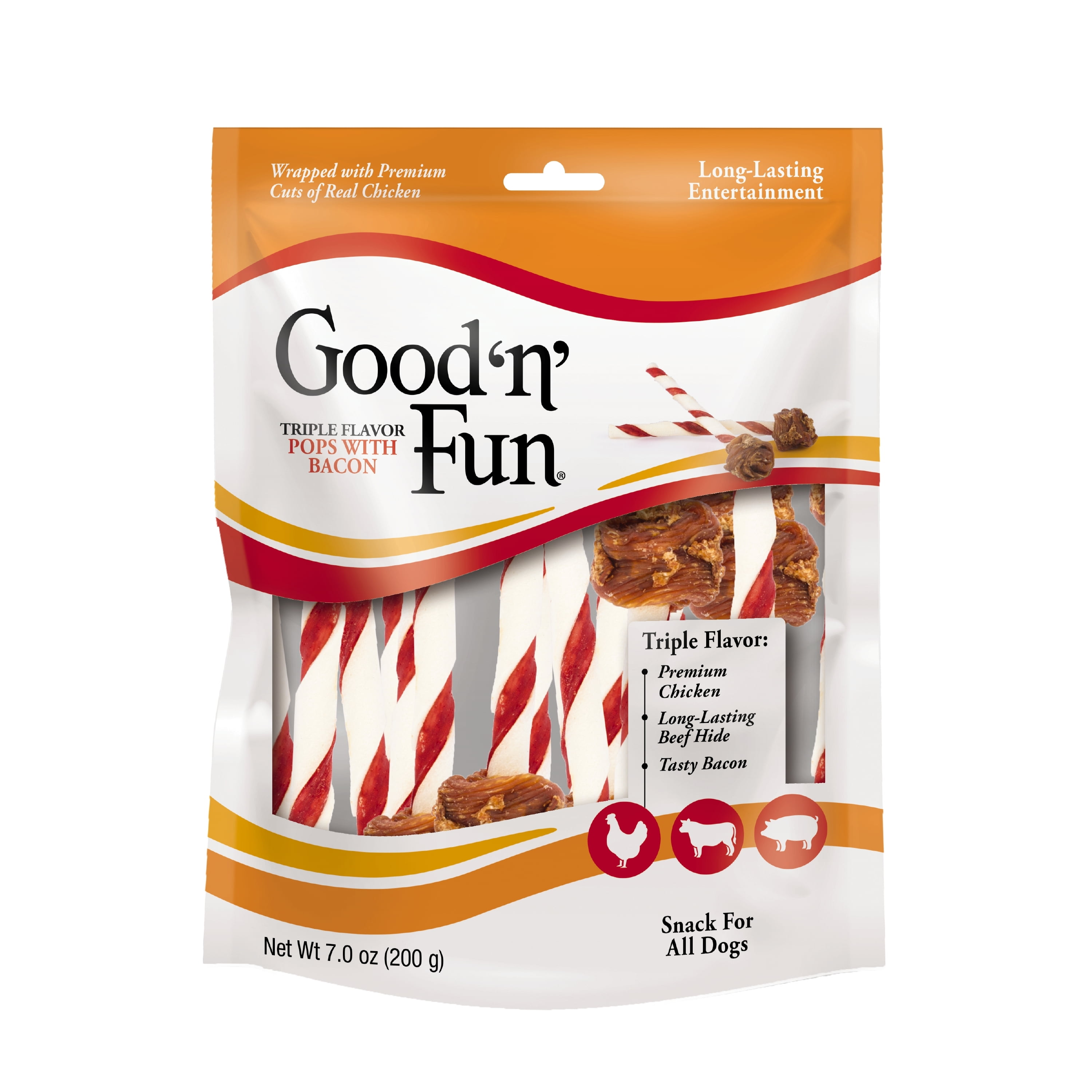 Good ‘n’ Fun Triple Flavor Pops with Bacon, Long-Lasting Dog Chews, 18 ...