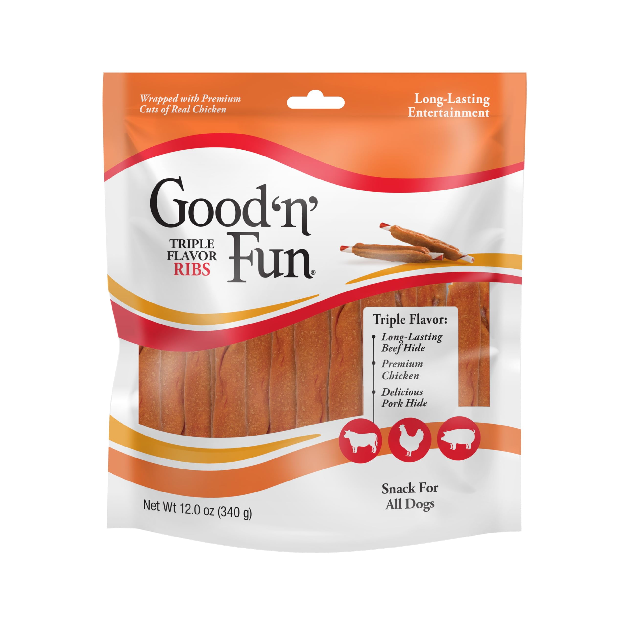 Good ‘n’ Fun Triple Flavor Ribs ATT1Chews for All Dogs, 12 Ounces ...