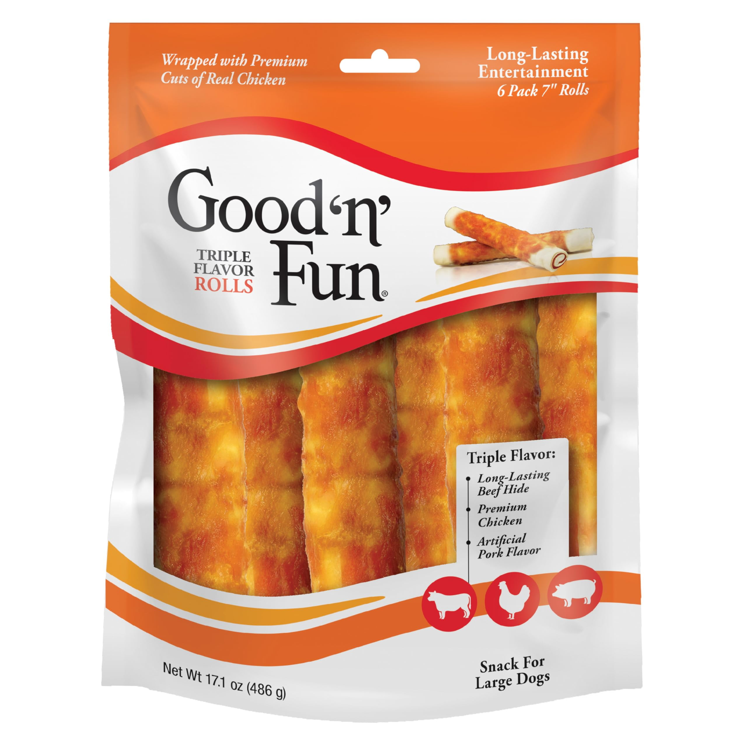 Good ‘n’ Fun Triple Flavor Rolls for Large Dogs, Treat Your Dog to Long ...