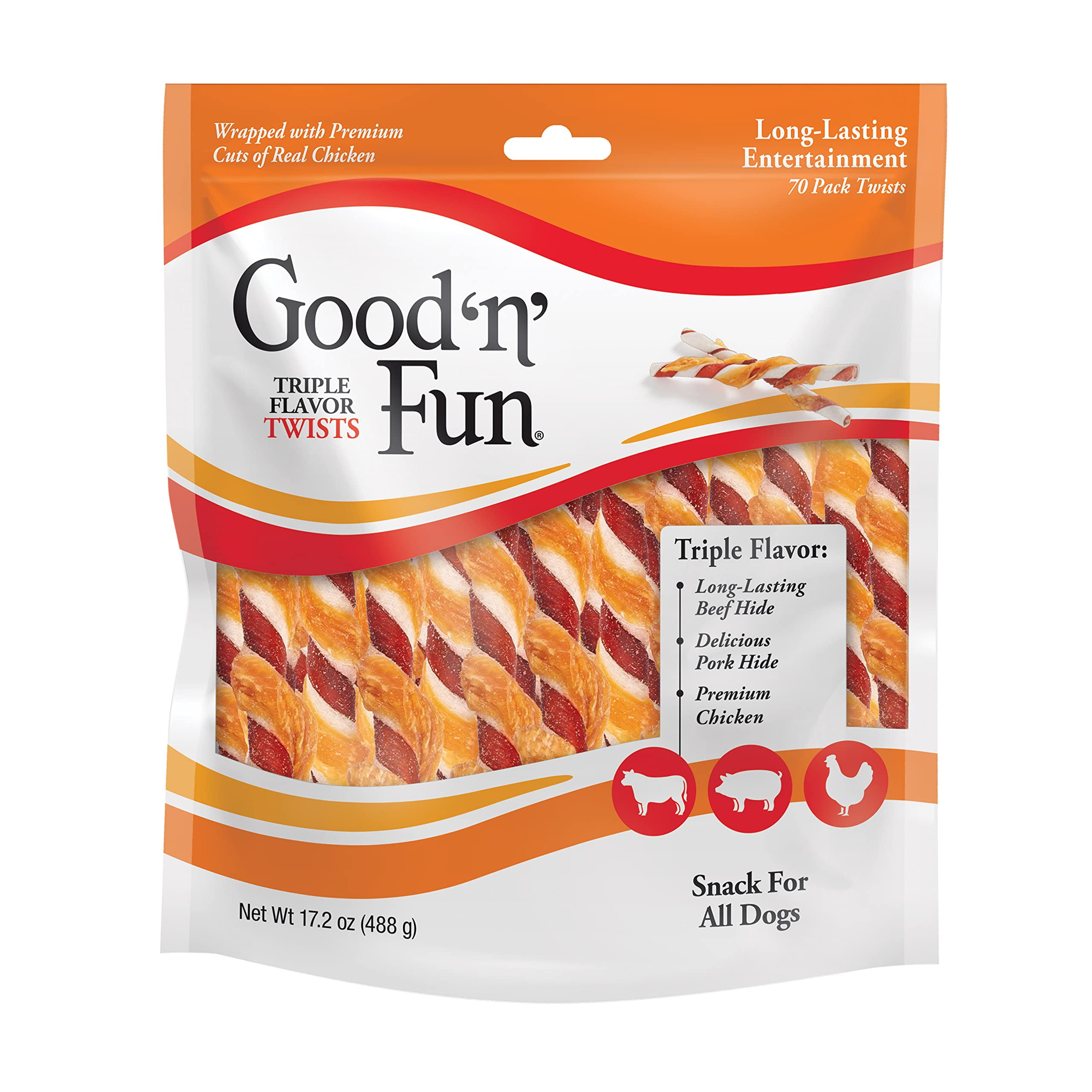 Good ‘n’ Fun Triple Flavor Twists MVS1 for All Dogs, 70 Count, Treat ...