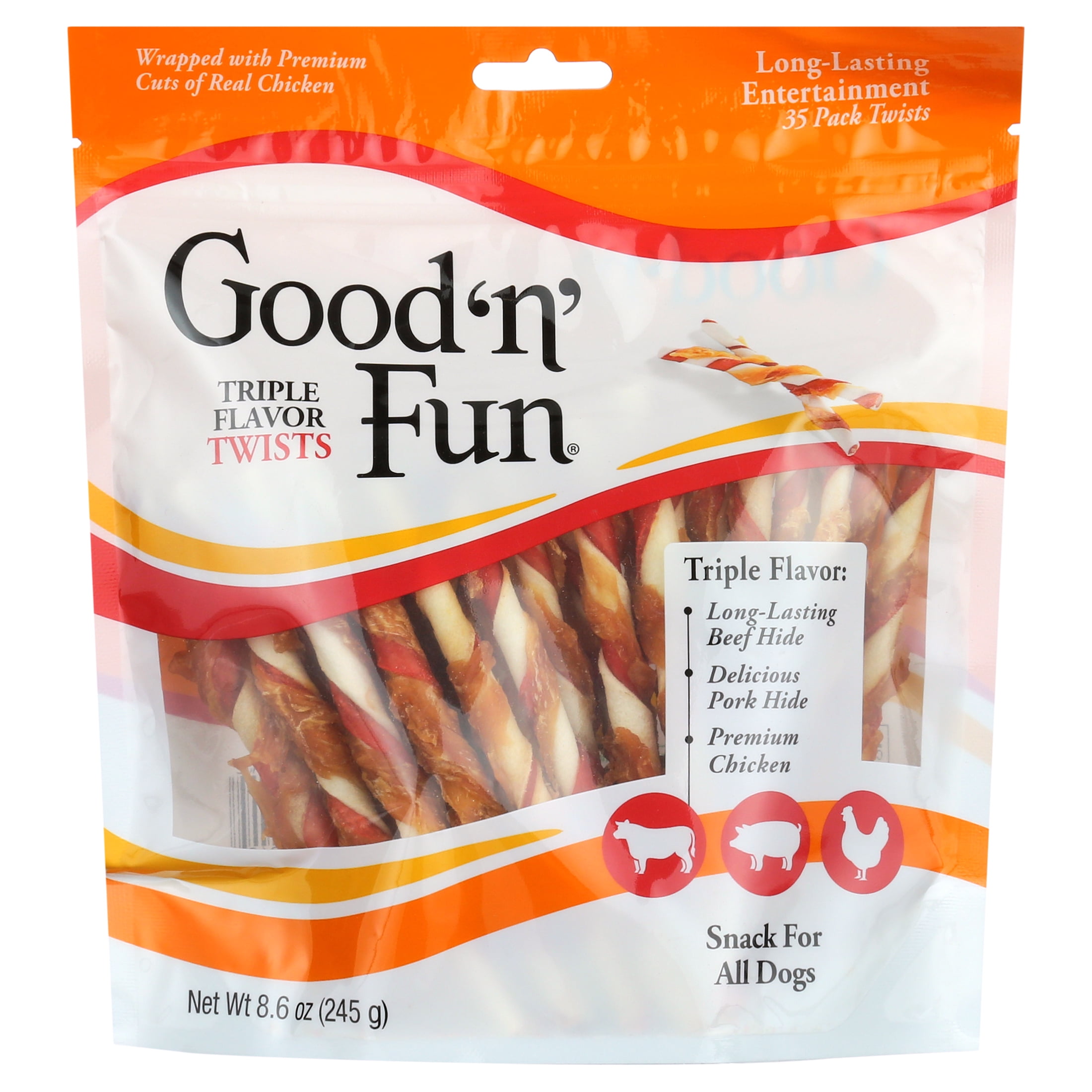 Good 'n' Fun Triple Flavor Twists, Rawhide Chews for Dogs, 35 Count ...