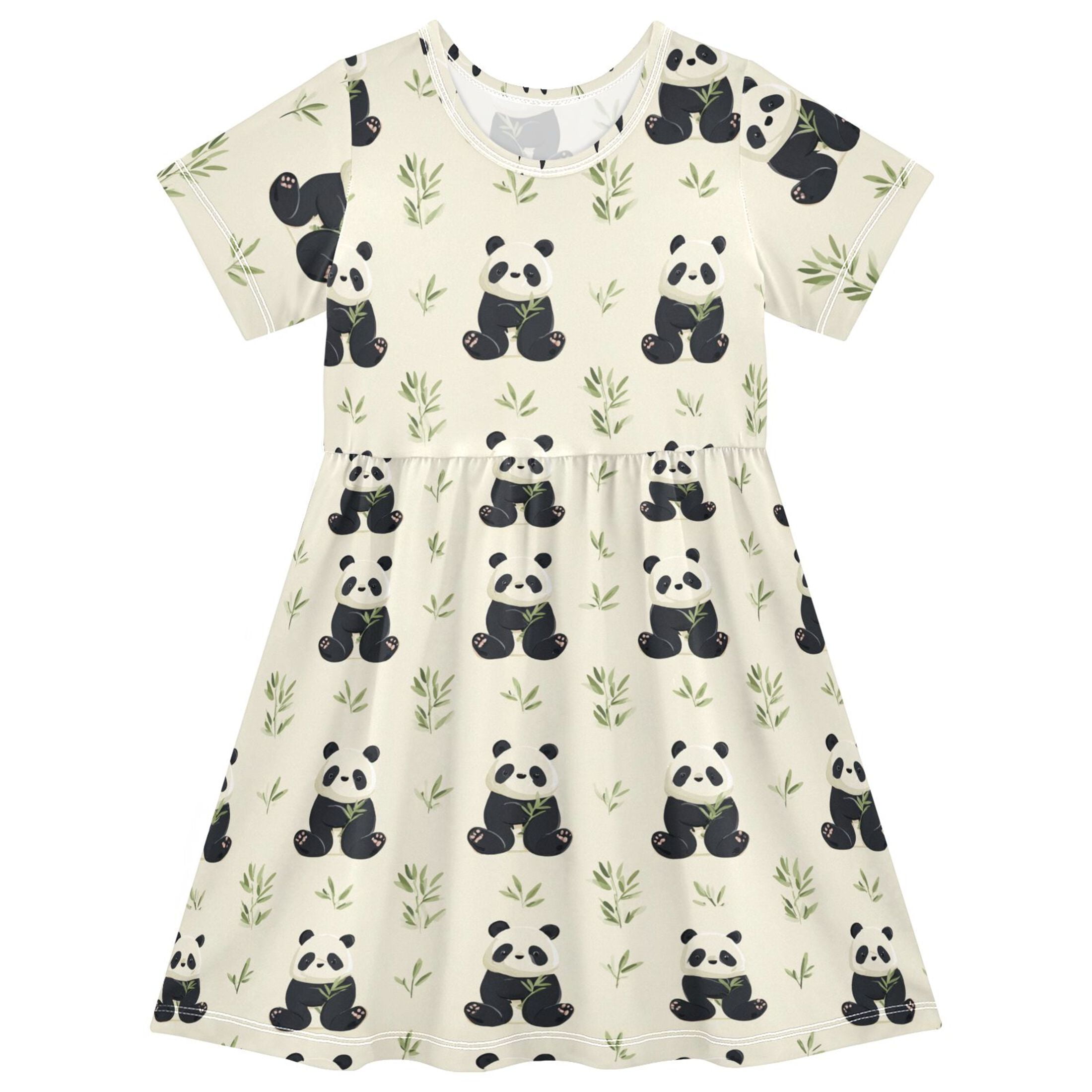 Good-natured Panda Short Sleeve Dress A-Line Cute Midi Casual Sundress ...