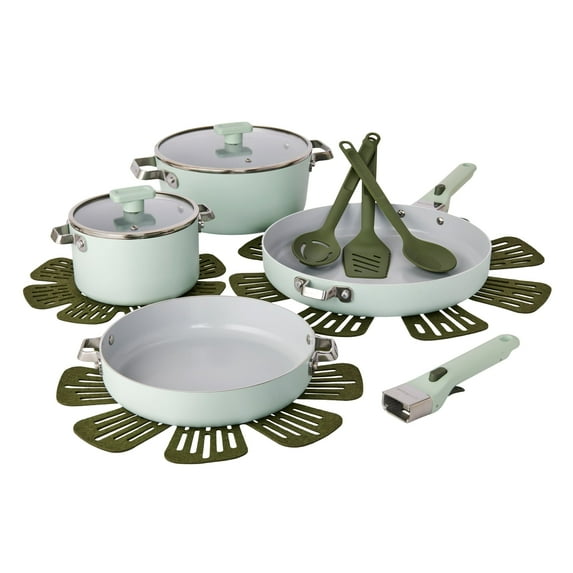 GoodCook 14pc Removable Handle Ceramic Nonstick Cookware Set - Sage ...