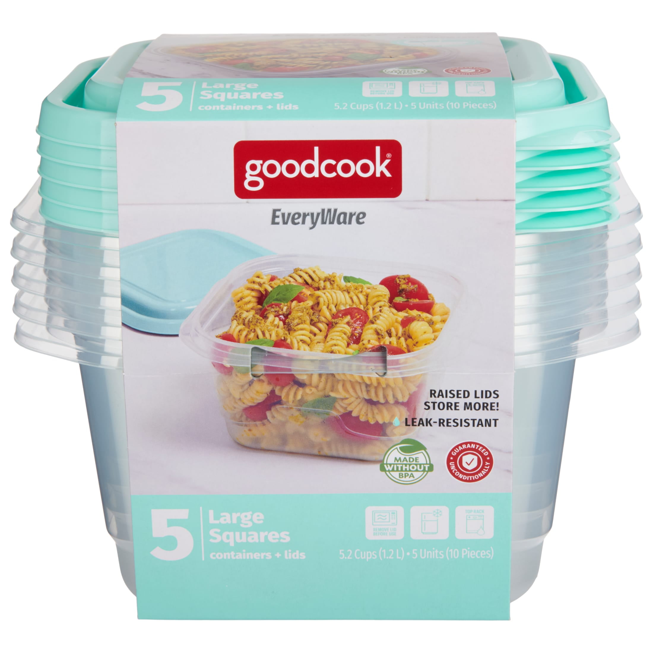 GoodCook EveryWare 5.2-Cup Large Food Storage Container Square, Set of 5 Mint - Walmart.com