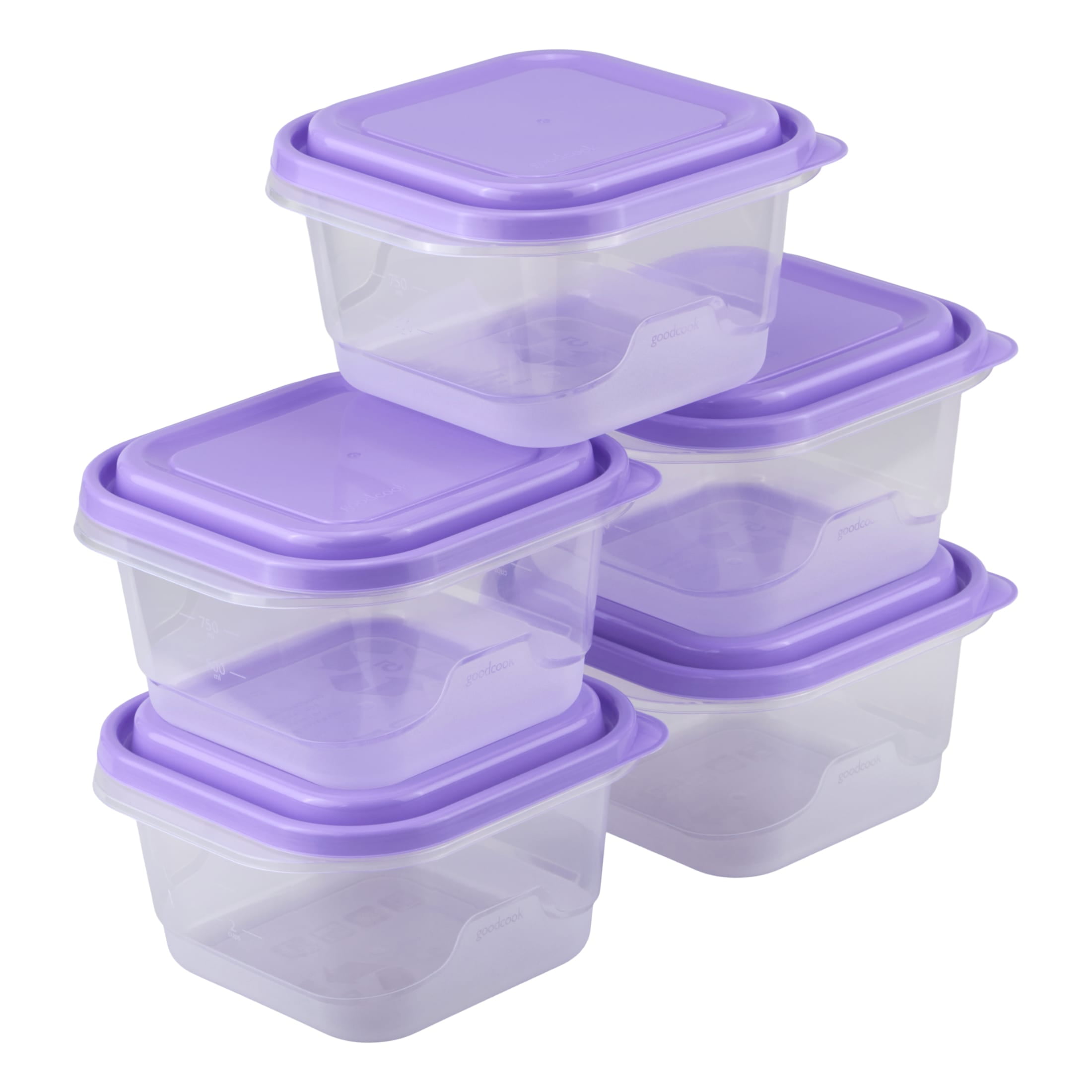 GoodCook EveryWare Large 5.2 Cup Square Food Storage Container, Set of 10, Purple, BPA Free ...