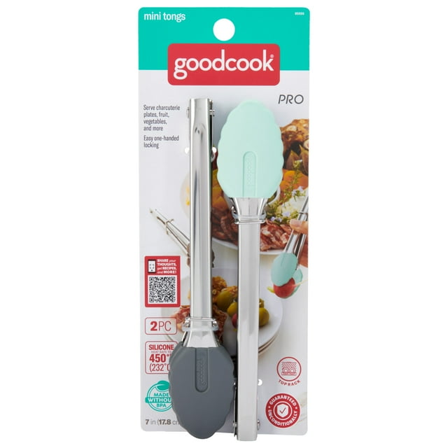 GoodCook Pro 2 Pack Stainless Steel With Silicone Tip Mini Tongs, Grey ...
