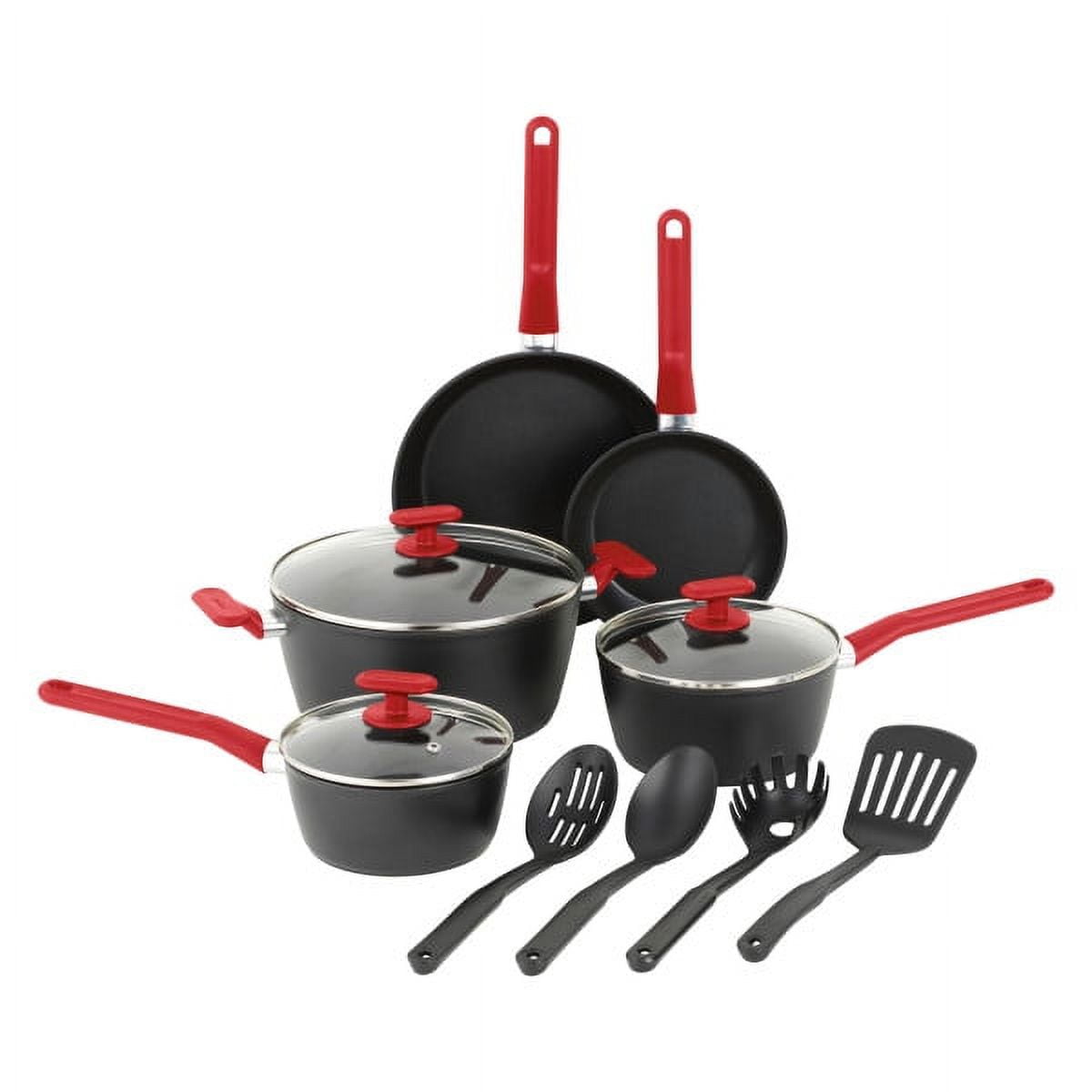 GoodCook ProEase Nonstick 12 Piece Cookware Set with Utensils, Black ...