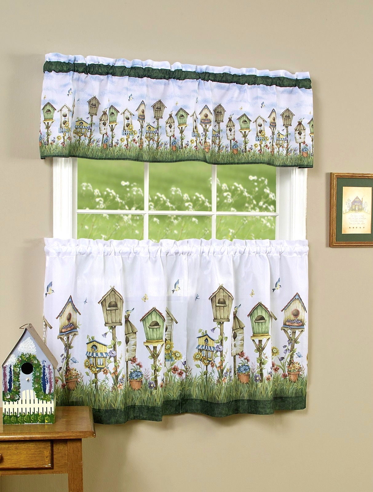 Birdhouse 3 Piece Cute Kitchen Window Curtain Tier & Valance Set - 36 ...