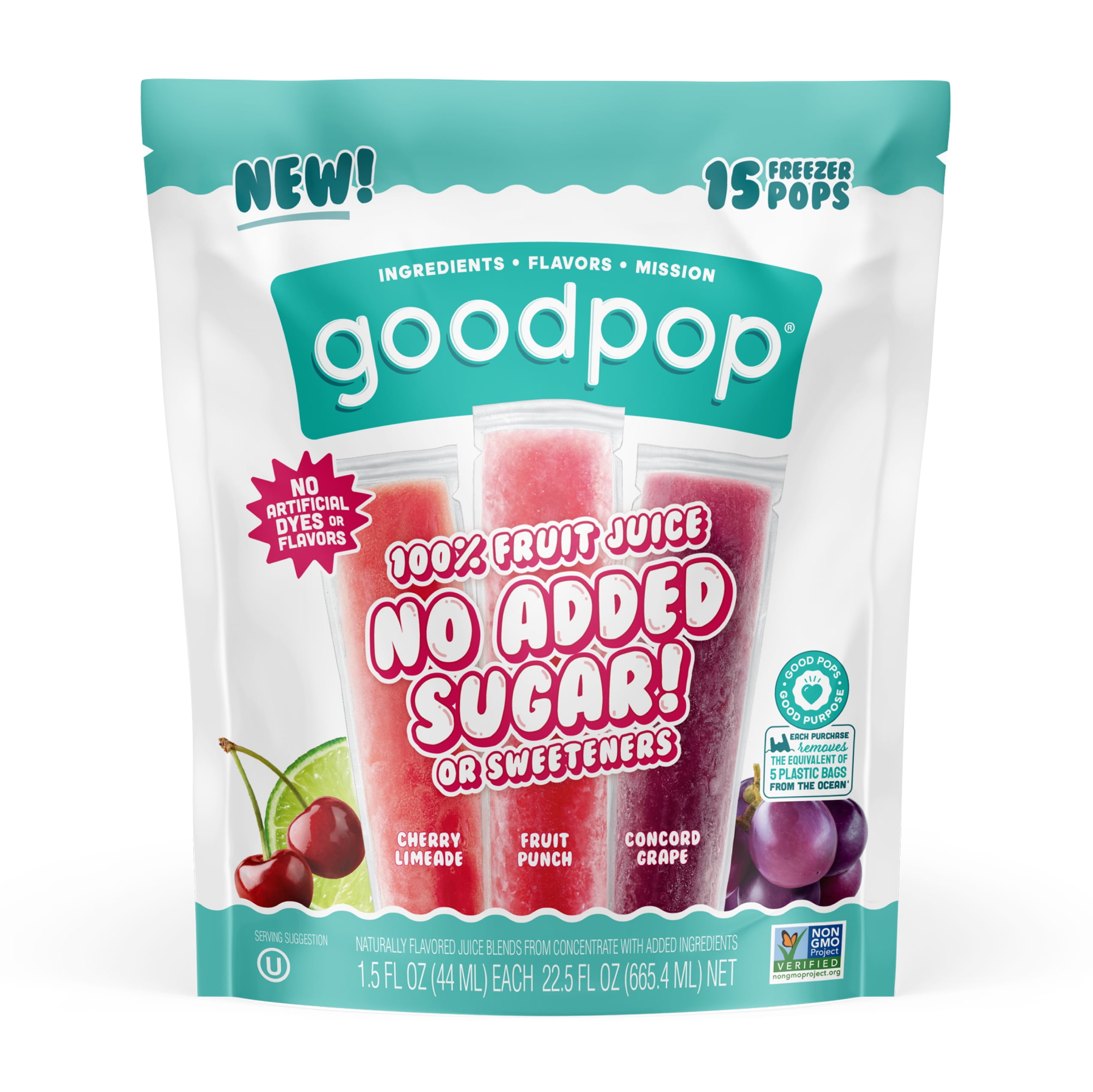 GoodPop 100% Fruit Juice Pops No Sugar Added Non-GMO 15ct - Walmart.com
