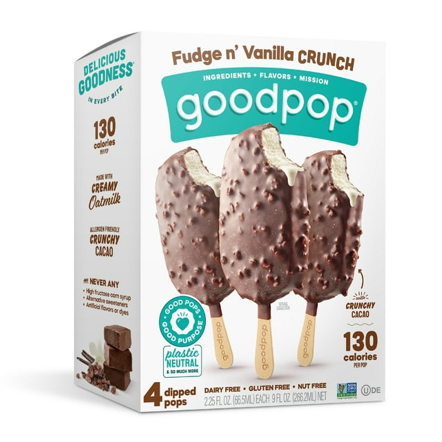 GoodPop Fudge n' Vanilla Crunch Dairy-Free Oat Milk Frozen Dessert Bars ...