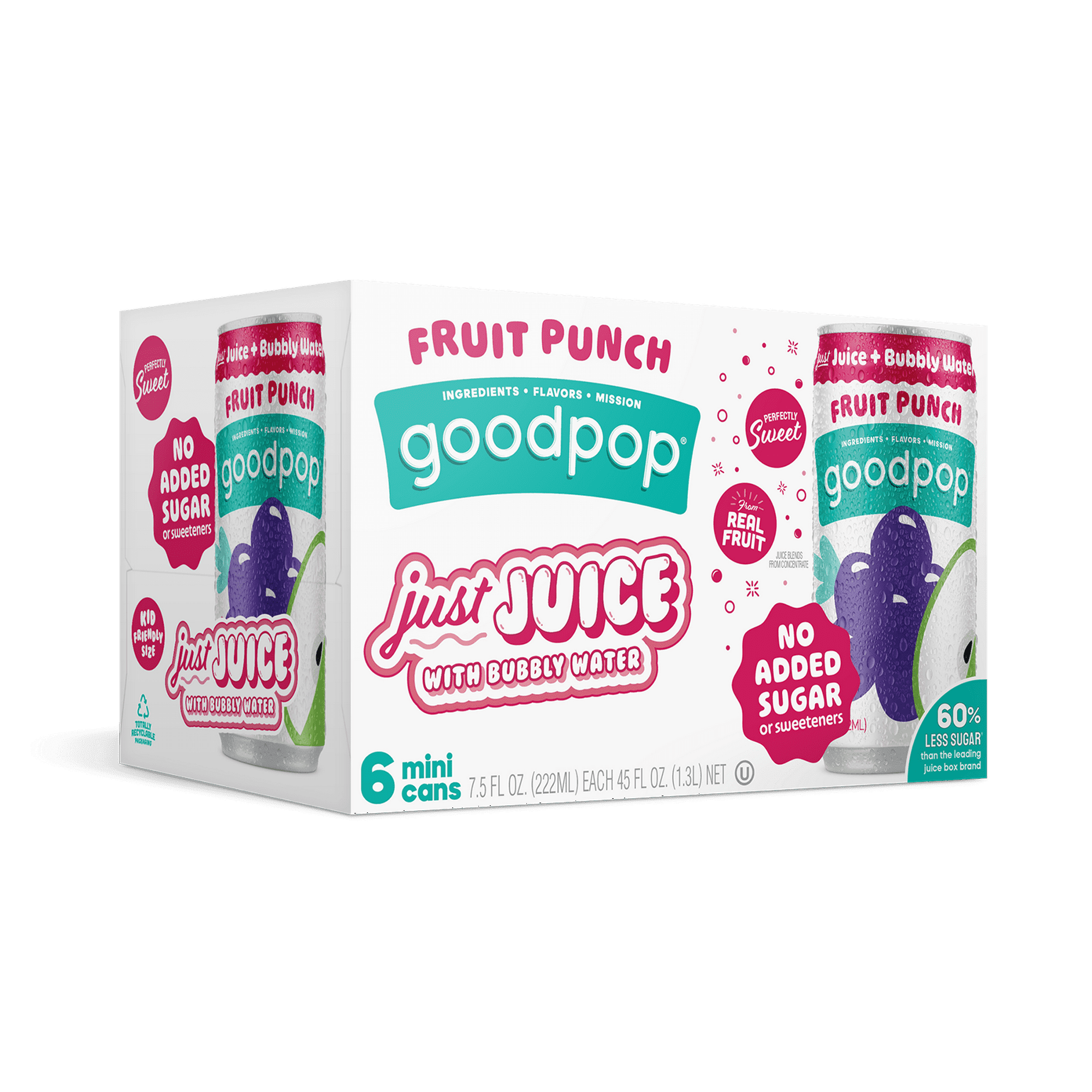 GoodPop Just Juice + Bubbly Water Mini Cans Fruit Punch 7.5 fl oz 6 pk, (Pack of 2) - Walmart.com