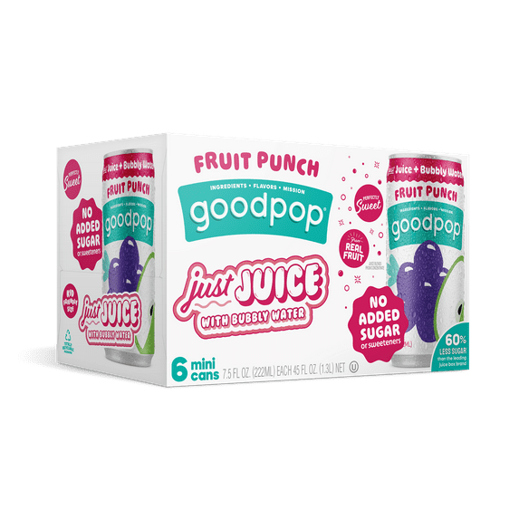GoodPop Just Juice + Bubbly Water Mini Cans Fruit Punch 7.5 fl oz 6 pk ...