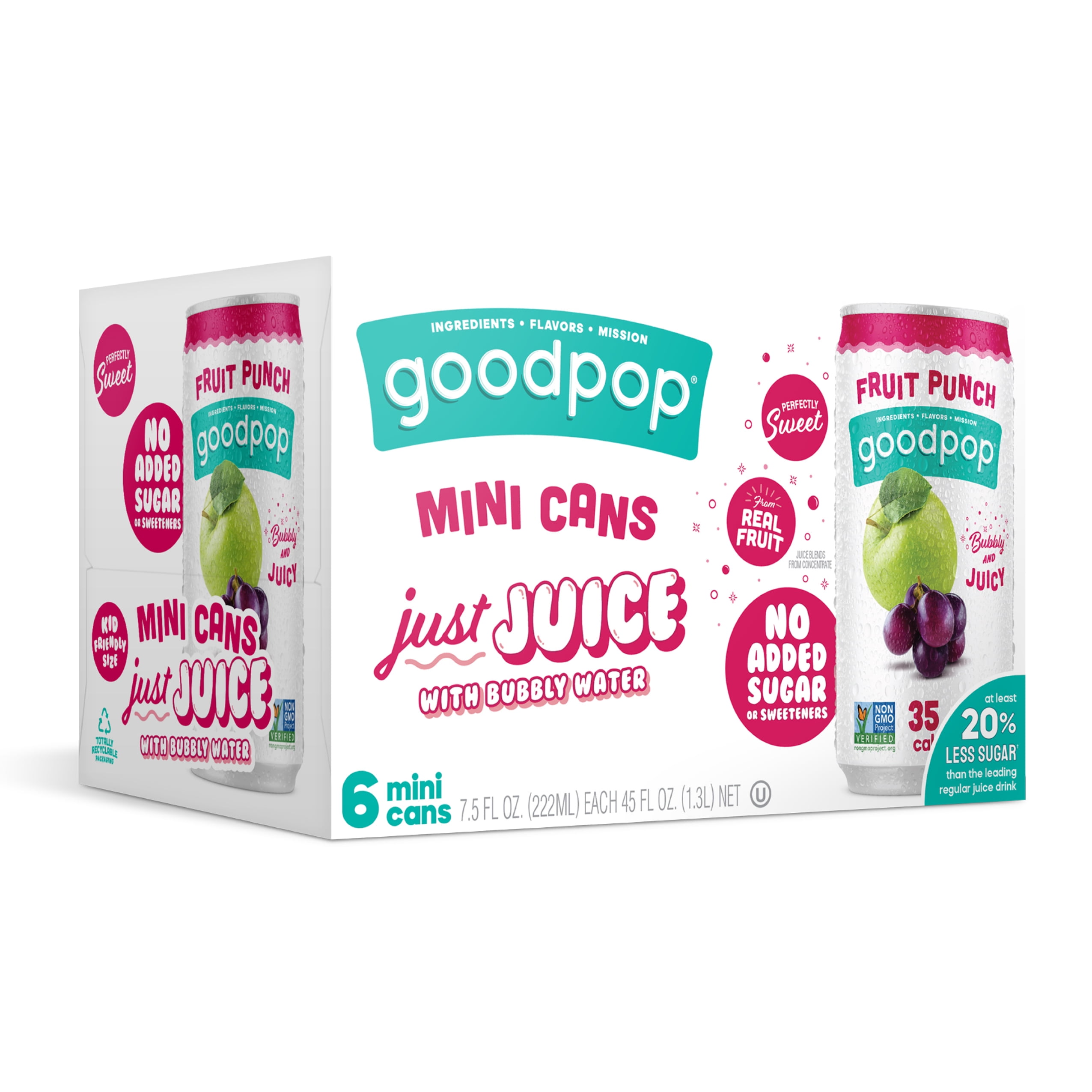 GoodPop Just Juice + Bubbly Water Mini Cans Fruit Punch 7.5 fl oz 6 pk ...